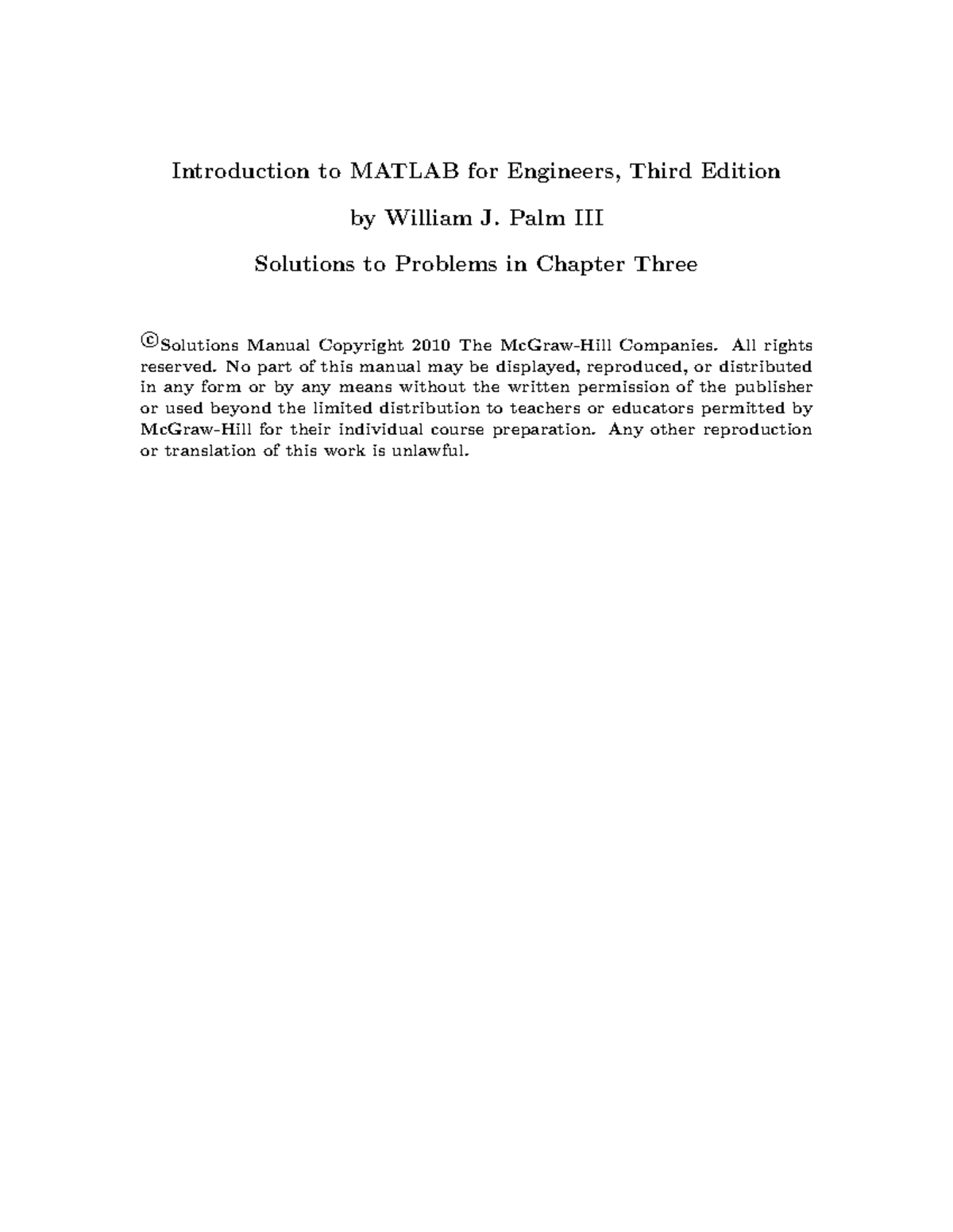 공학도를 위한 매트랩 W.J.Palm 3판 3장 솔루션 - Introduction to MATLAB for Engineers ...