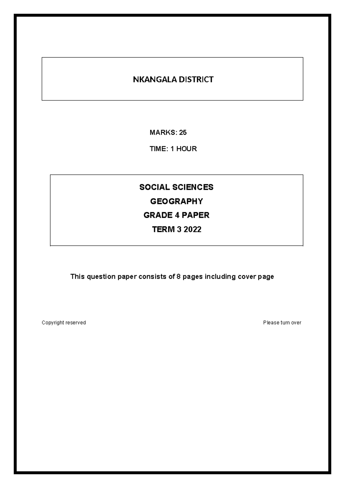 Geography TERM3 Grade 4 Question Paper 2022 - NKANGALA DISTRICT MARKS ...