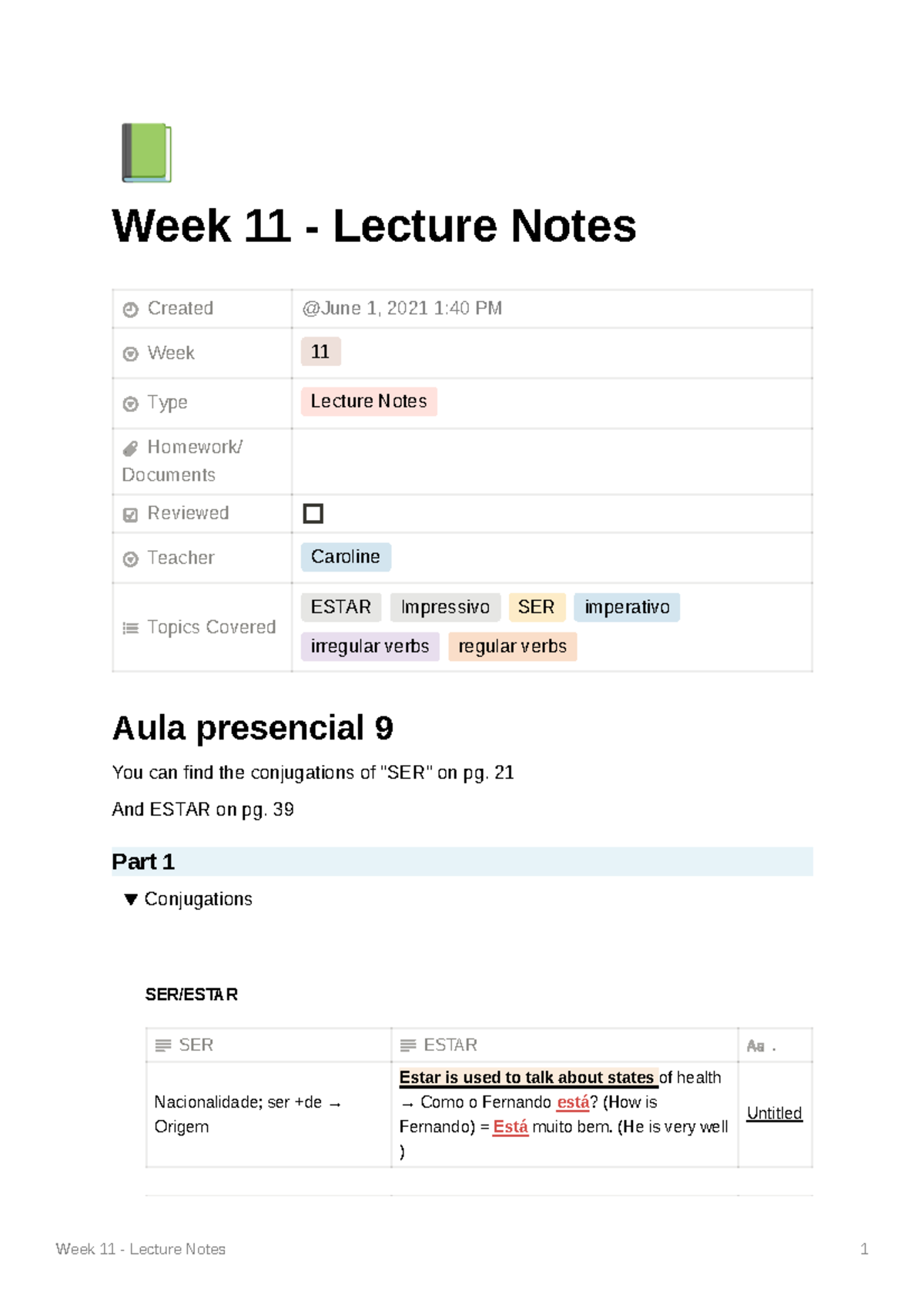 Week 11 Lecture Notes Portuguese For Beginners Å Week 11 Lecture Notes Created Week 11