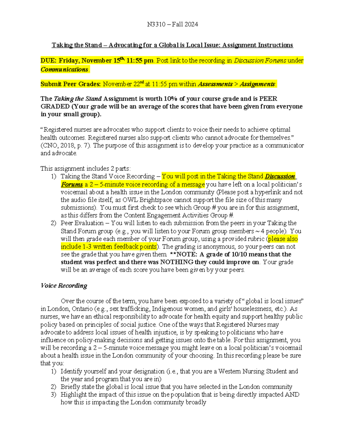 Taking the Stand Assignment Instructions - N3310 – Fall 2024 Taking the ...