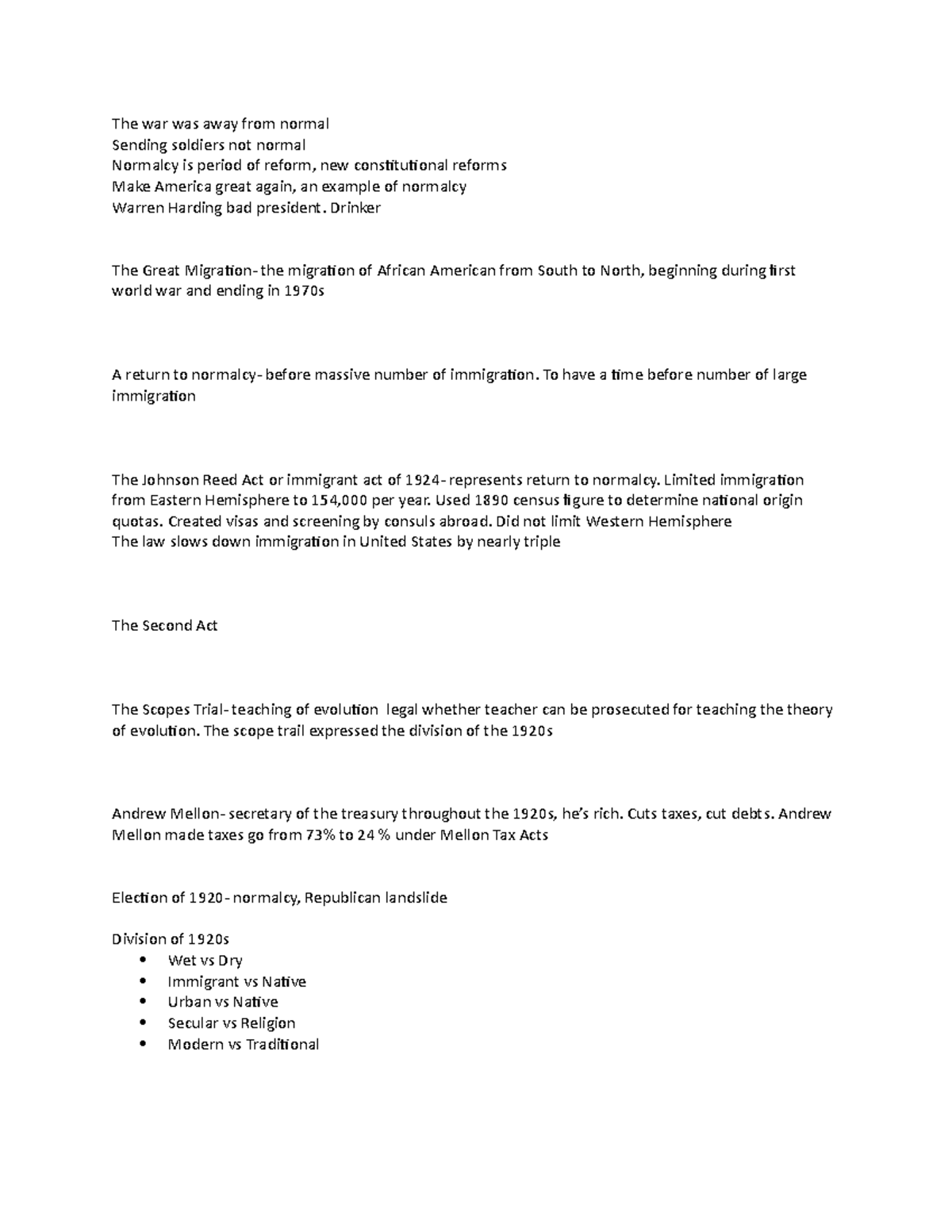 History 10-21 Normalcy - The war was away from normal Sending soldiers ...