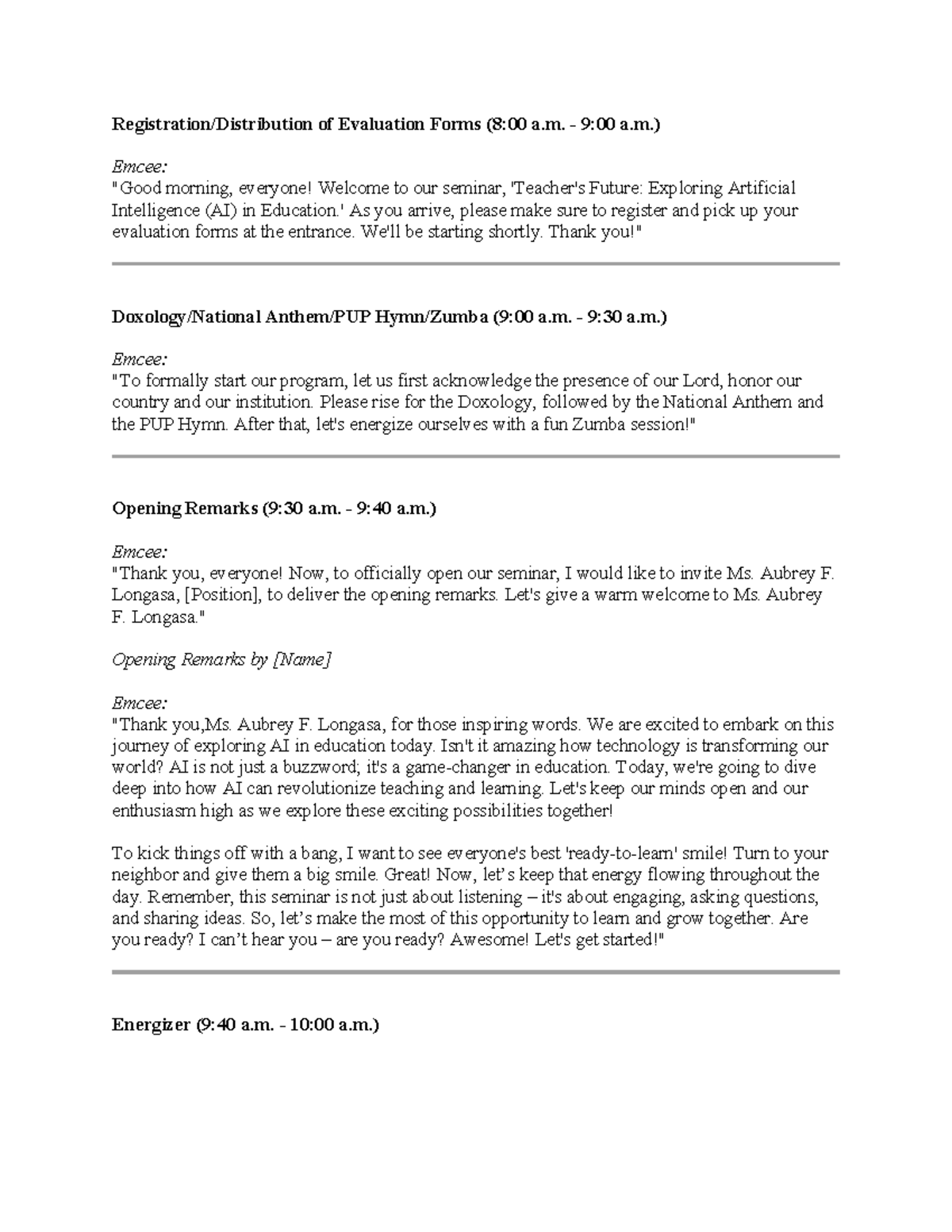 Registration - Sample script - Registration/Distribution of Evaluation ...