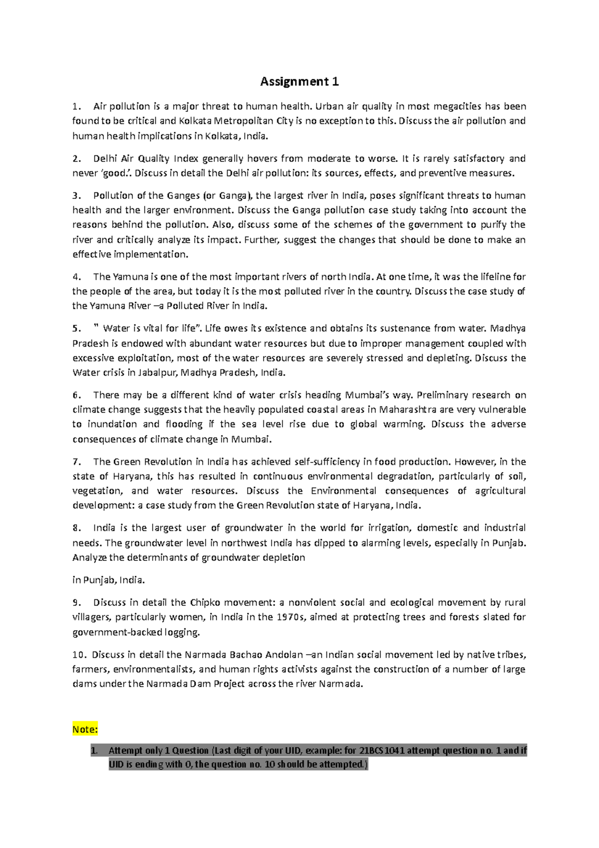 Assignment 1 - .... - Assignment 1 Air pollution is a major threat to ...