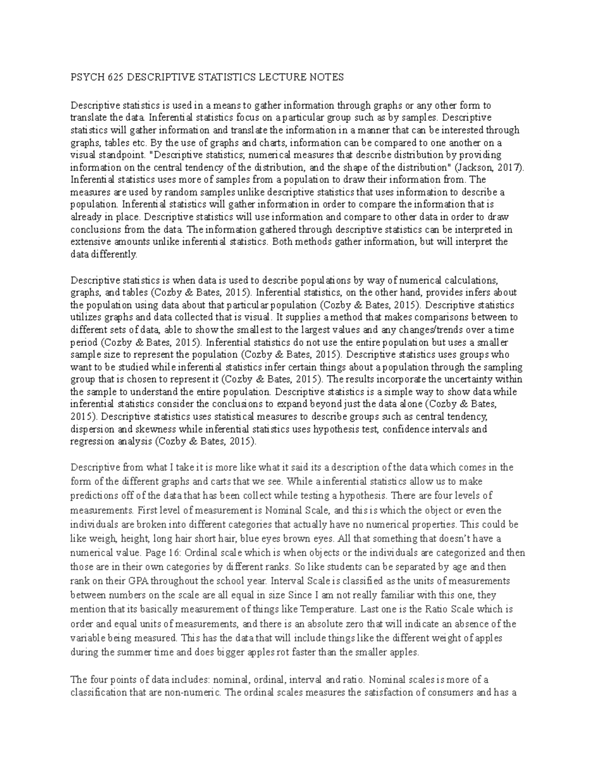 PSYCH 625 Descriptive Statistics Lecture Notes - PSYCH 625 DESCRIPTIVE ...