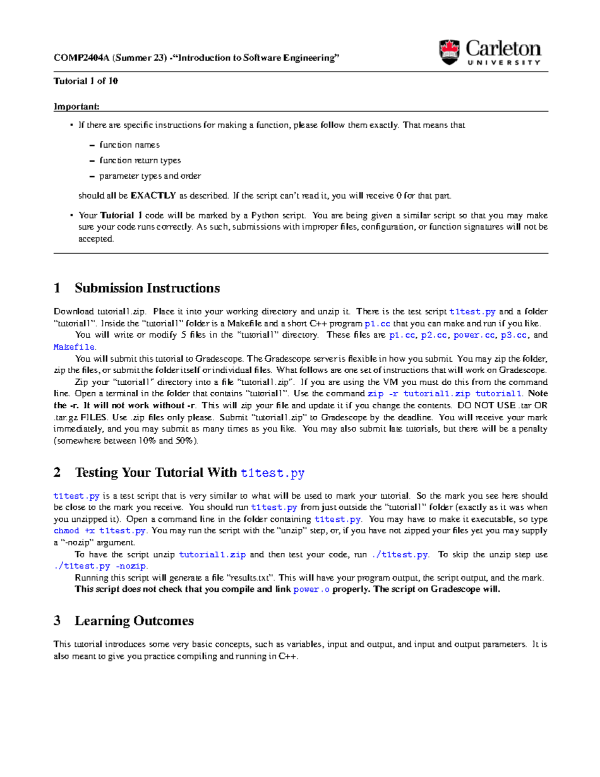 Tutorial 1 Comp2404a Summer 23 “introduction To Software Engineering” Tutorial 1 Of 10