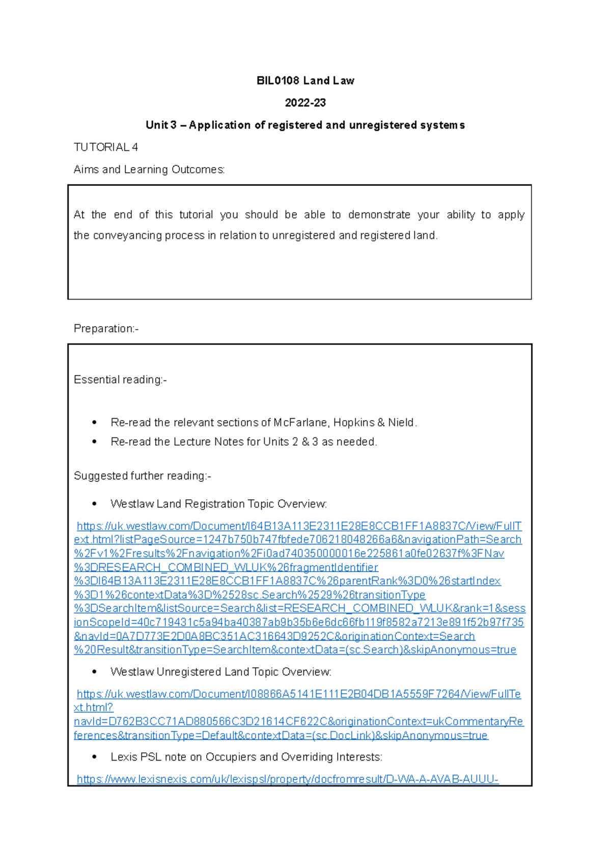 Seminar 3- application question - BIL0108 Land Law 2022- Unit 3 ...