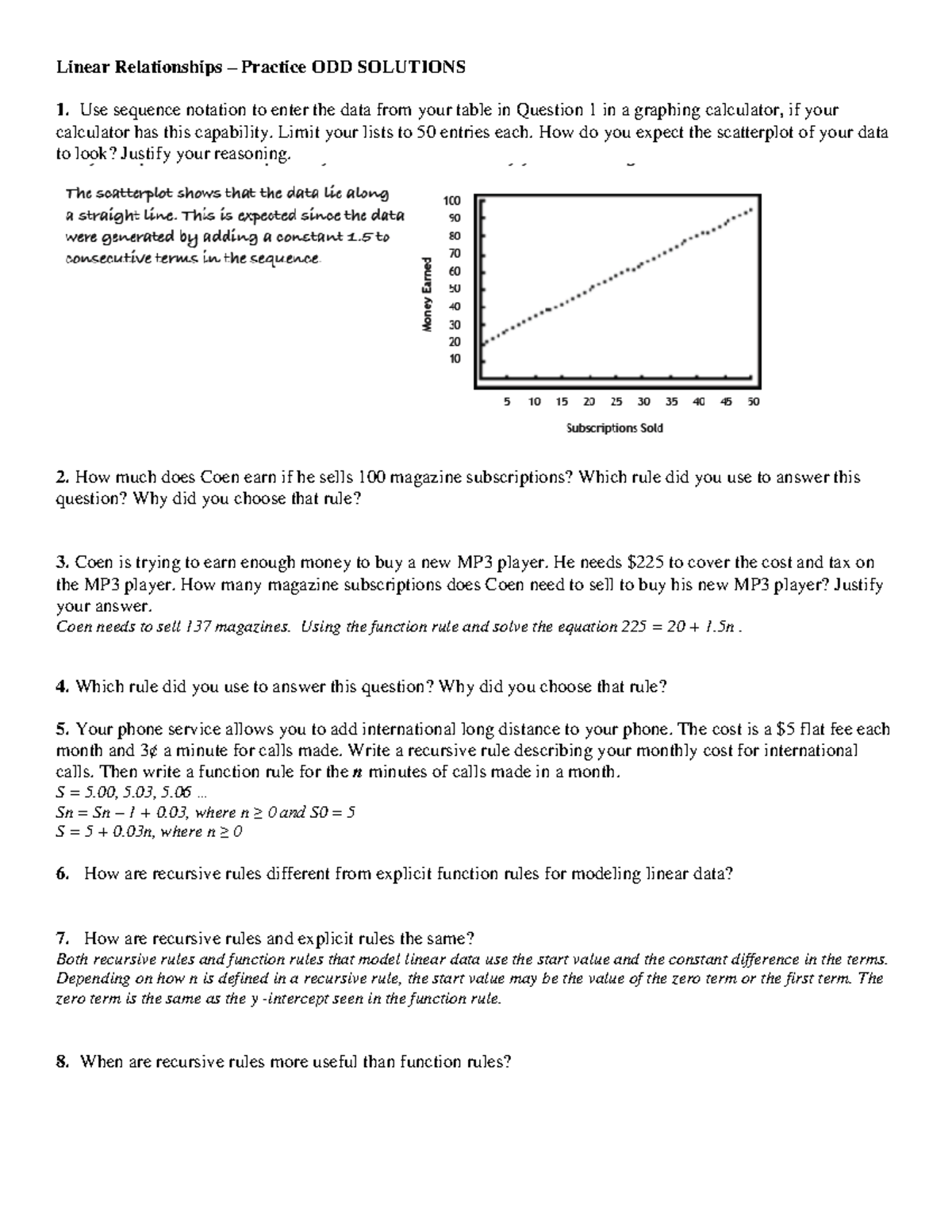 AMDM S1 Linear Relationships Practice ODD Solutions - Linear ...