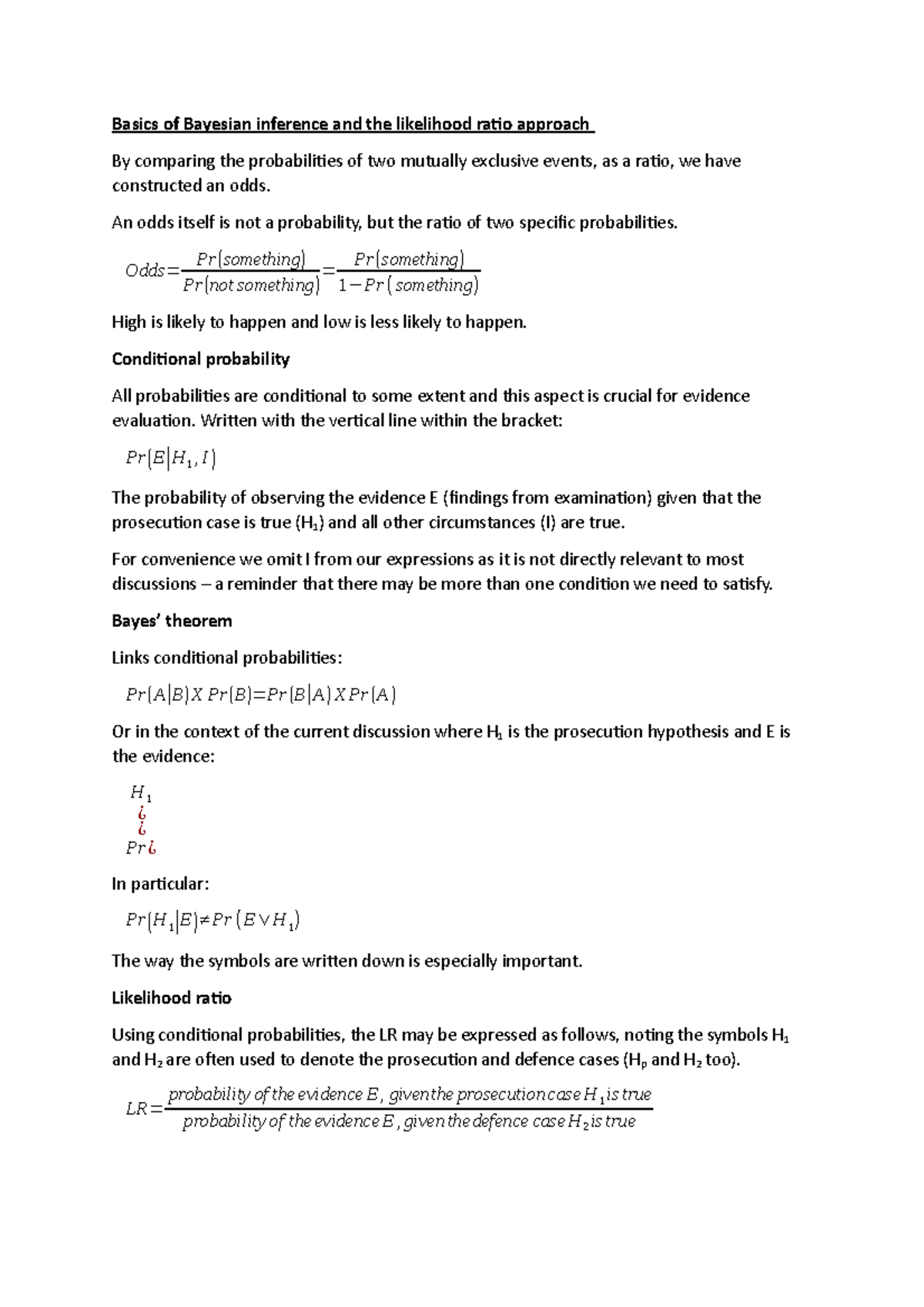 Basics Of Bayesian Inference And The Likelihood Ratio Approach An