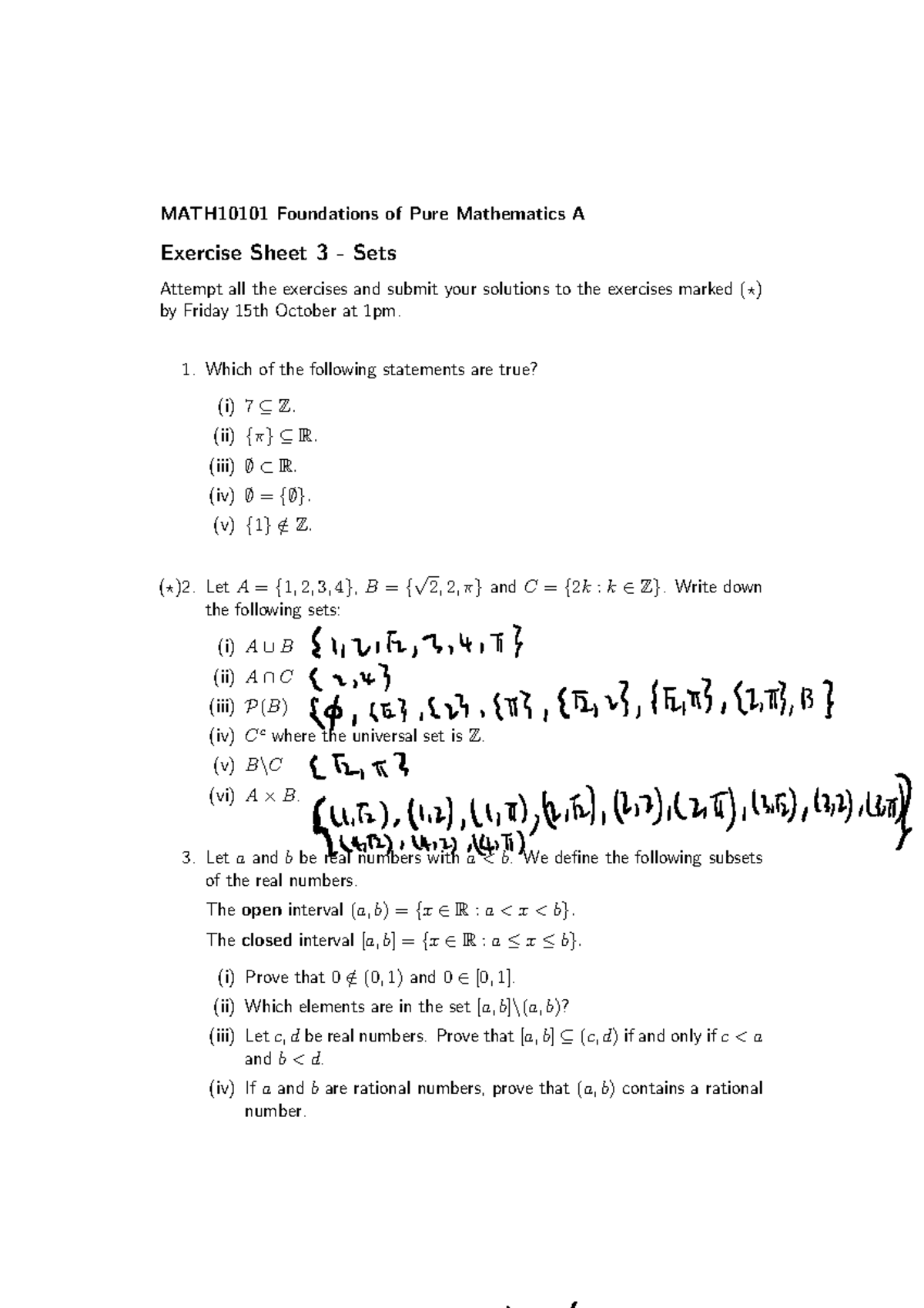 Ex3 answer - sfsf - MATH10101 Foundations of Pure Mathematics A ...