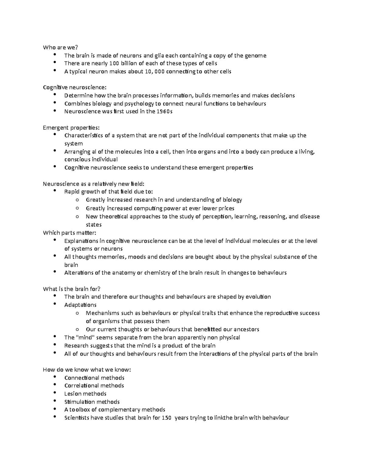 Lecture 2 summary cognitive psych - Who are we? The brain is made of neurons and glia each - Studocu