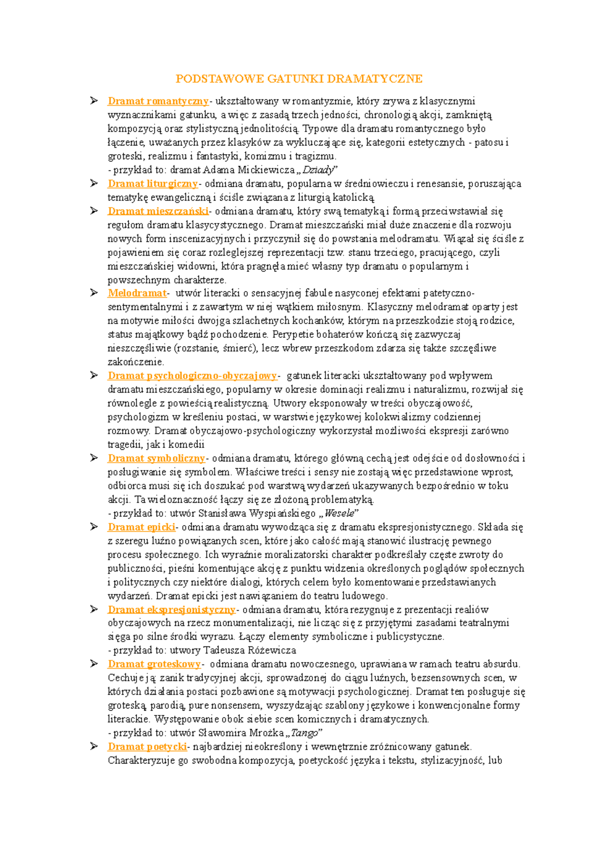 Podstawowe gatunki dramatyczne - PODSTAWOWE GATUNKI DRAMATYCZNE Dramat ...