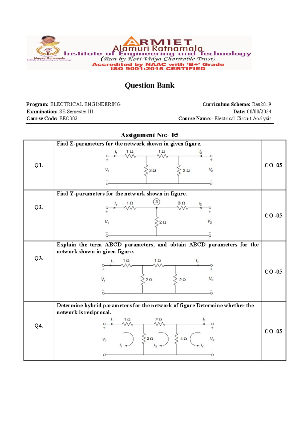 ECA Assignment No-05 - Question Bank Program: ELECTRICAL ENGINEERING Curriculum Scheme: Rev ...