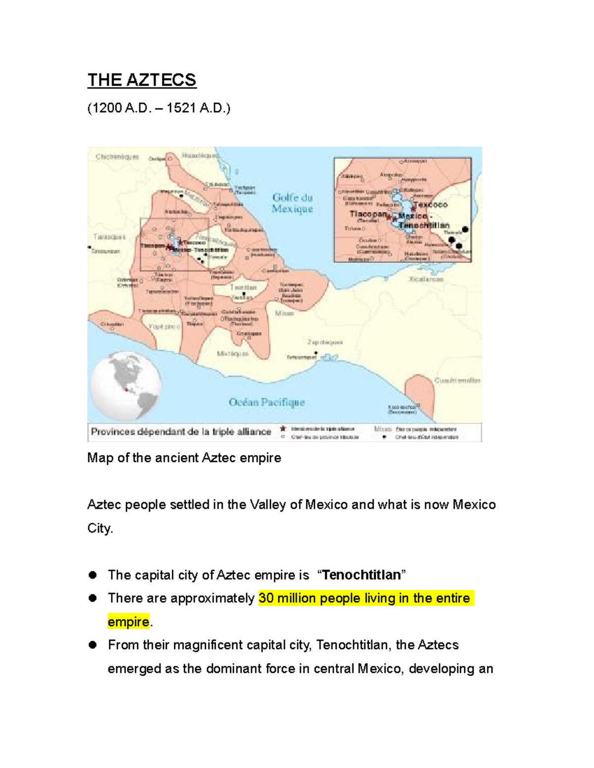 THE AZTECS (1200 A.D. – 1521 A.D.) - THE AZTECS (1200 A. – 1521 A.) Map ...
