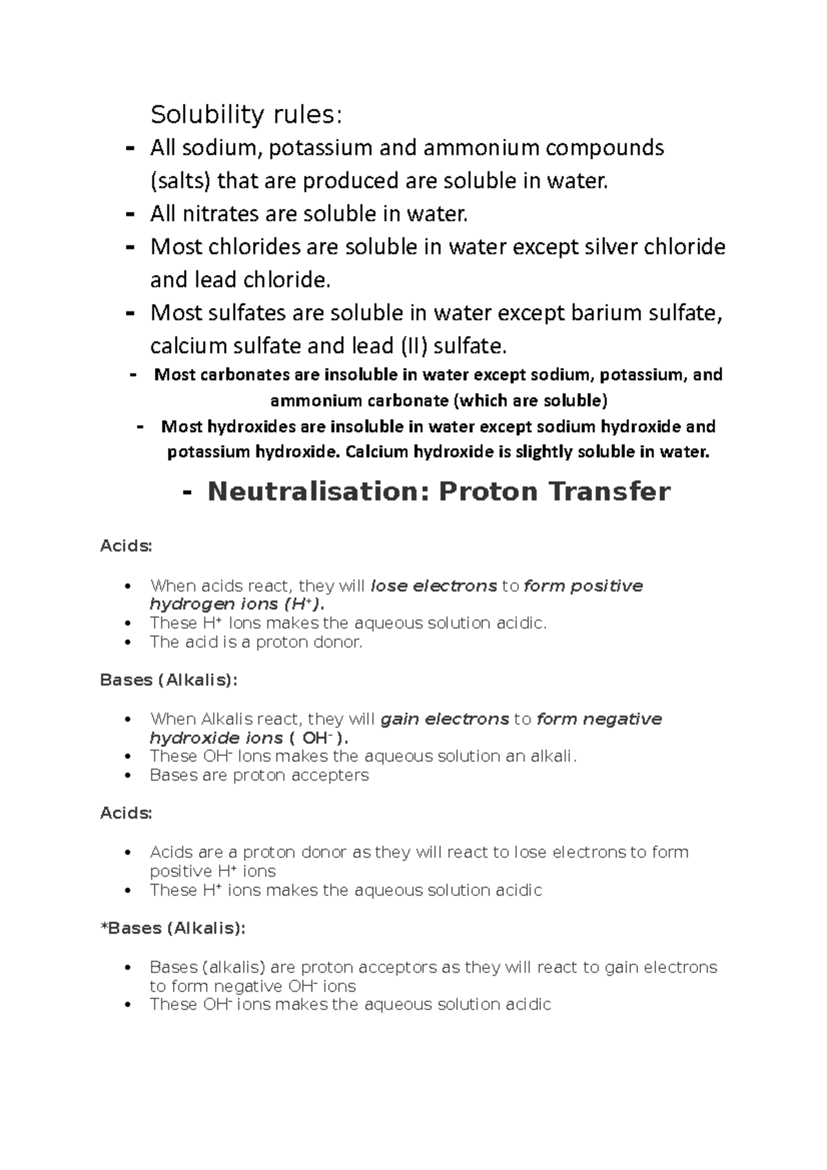 Solubility rules proton transfers and reactions of acids and alkaliks ...