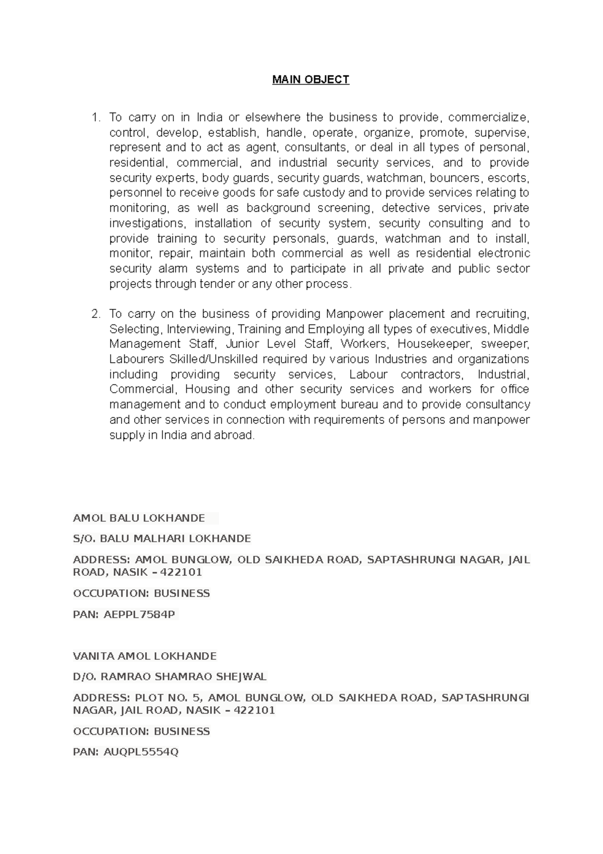 Main Object - comapny law - MAIN OBJECT To carry on in India or ...