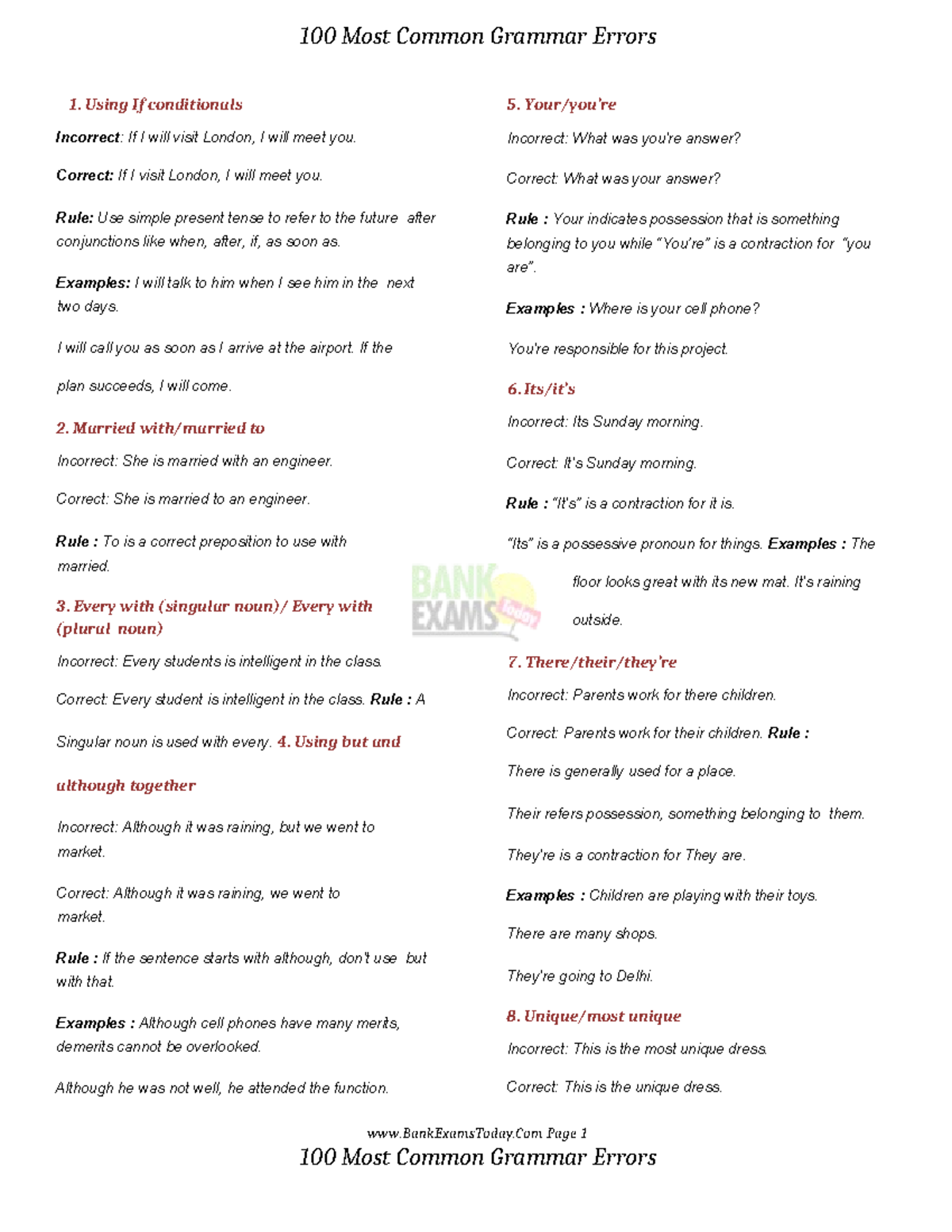 100 Most Common Grammar Errors - 100 Most Common Grammar Errors 1 ...