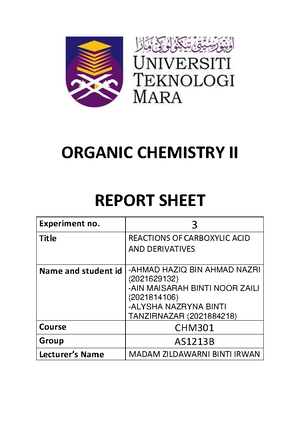 CHM301 Carbonyl Compound – Reactions OF Carboxylic ACID AND ITS Derivatives - Universiti ...