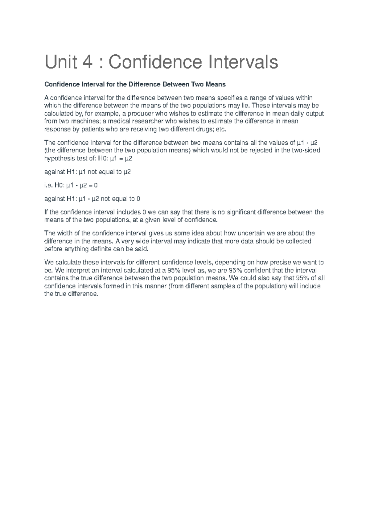 Unit 4 confidence intervals - Unit 4 : Confidence Intervals Confidence ...