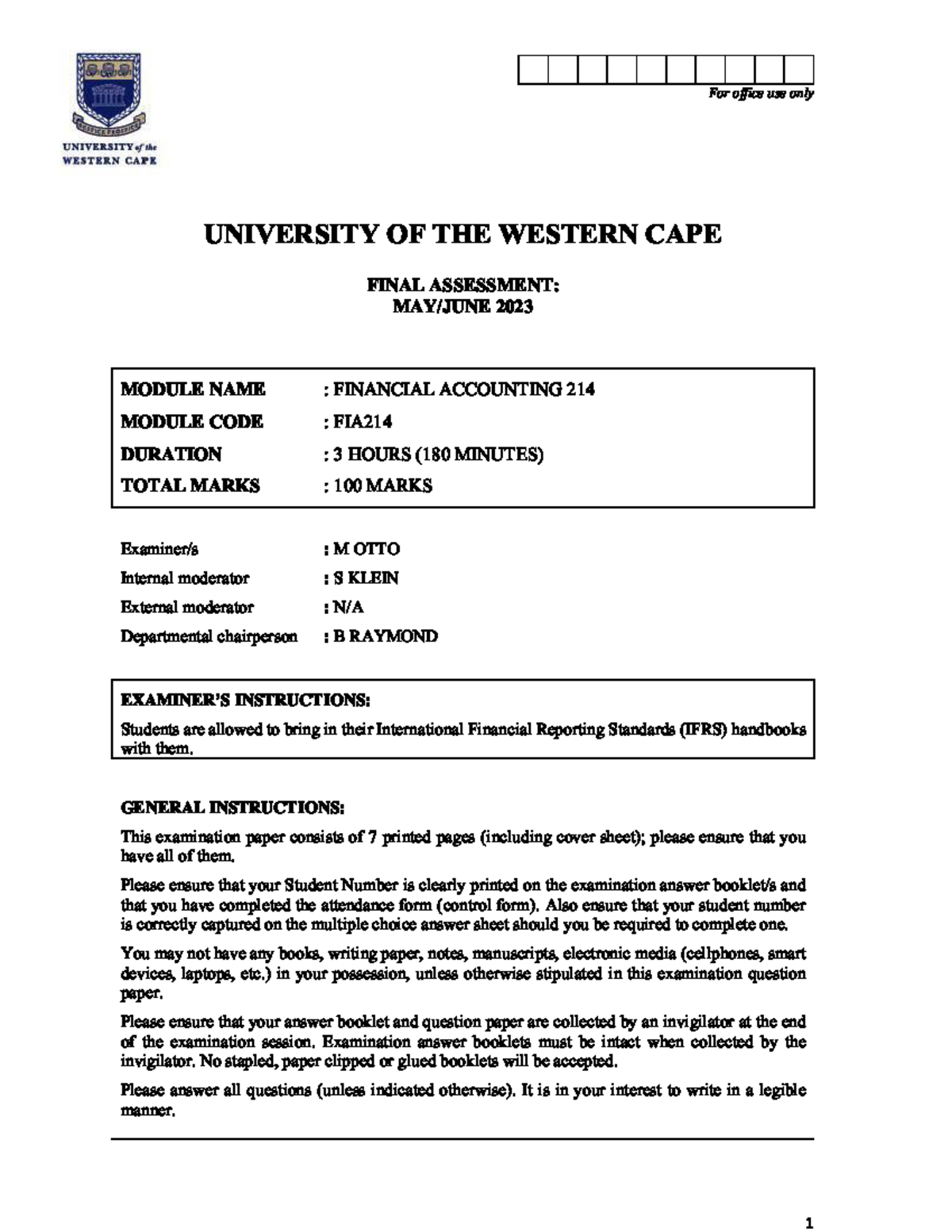 FIA214 2023 06 F - FIA PRACTICE EXAM - - Studocu
