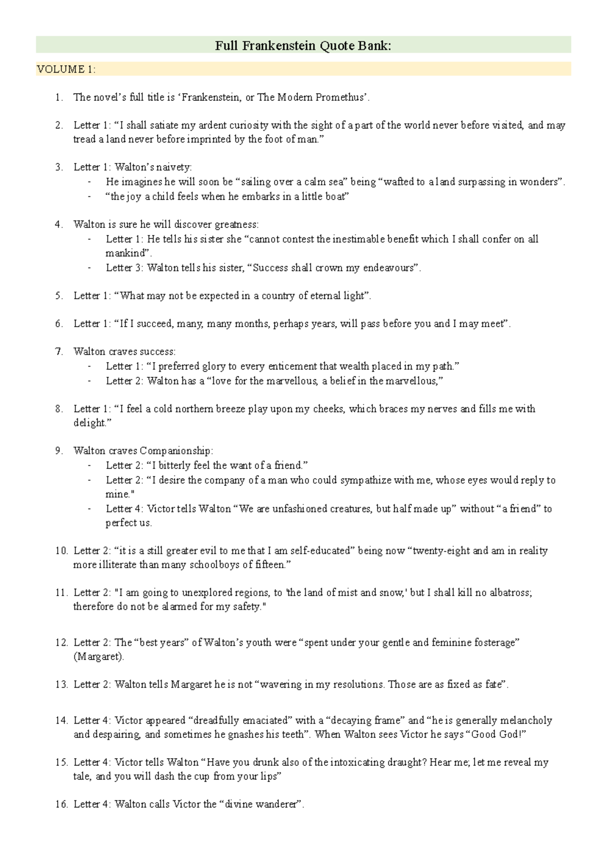 Full Frankenstein Quote Bank - Full Frankenstein Quote Bank: VOLUME 1 ...