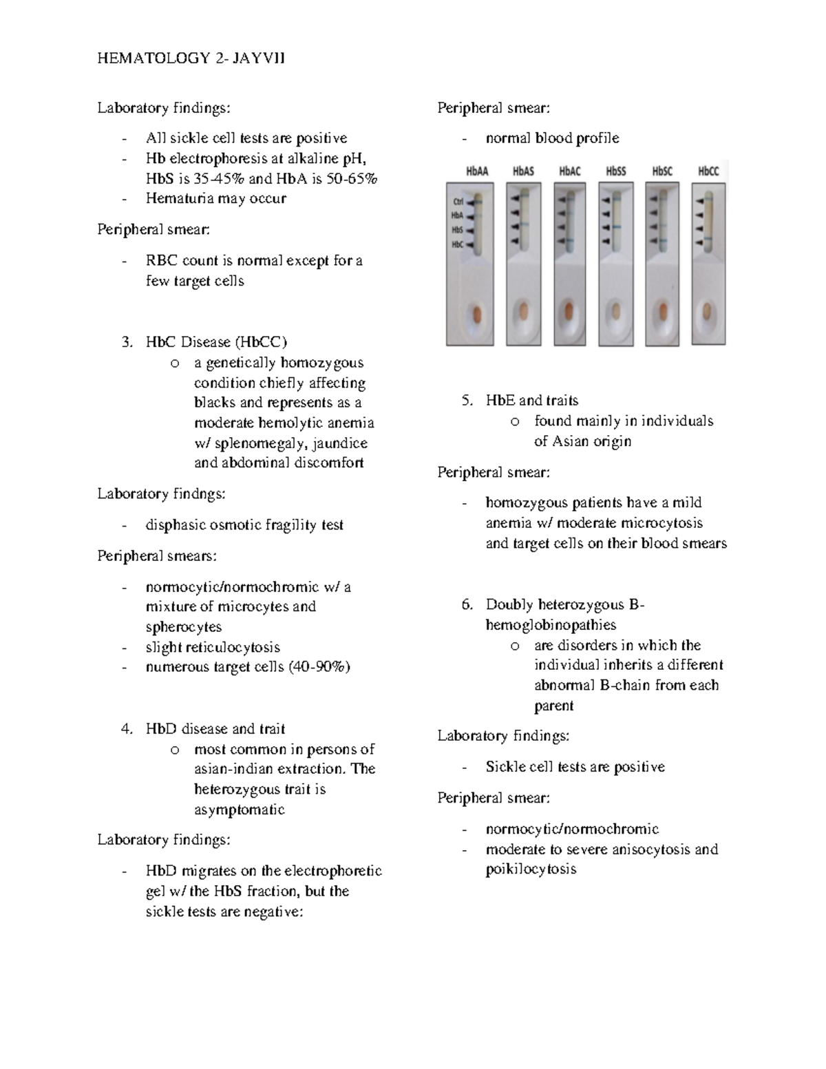 Hematology Handouts - 16 - HEMATOLOGY 2- JAYVII Laboratory findings ...