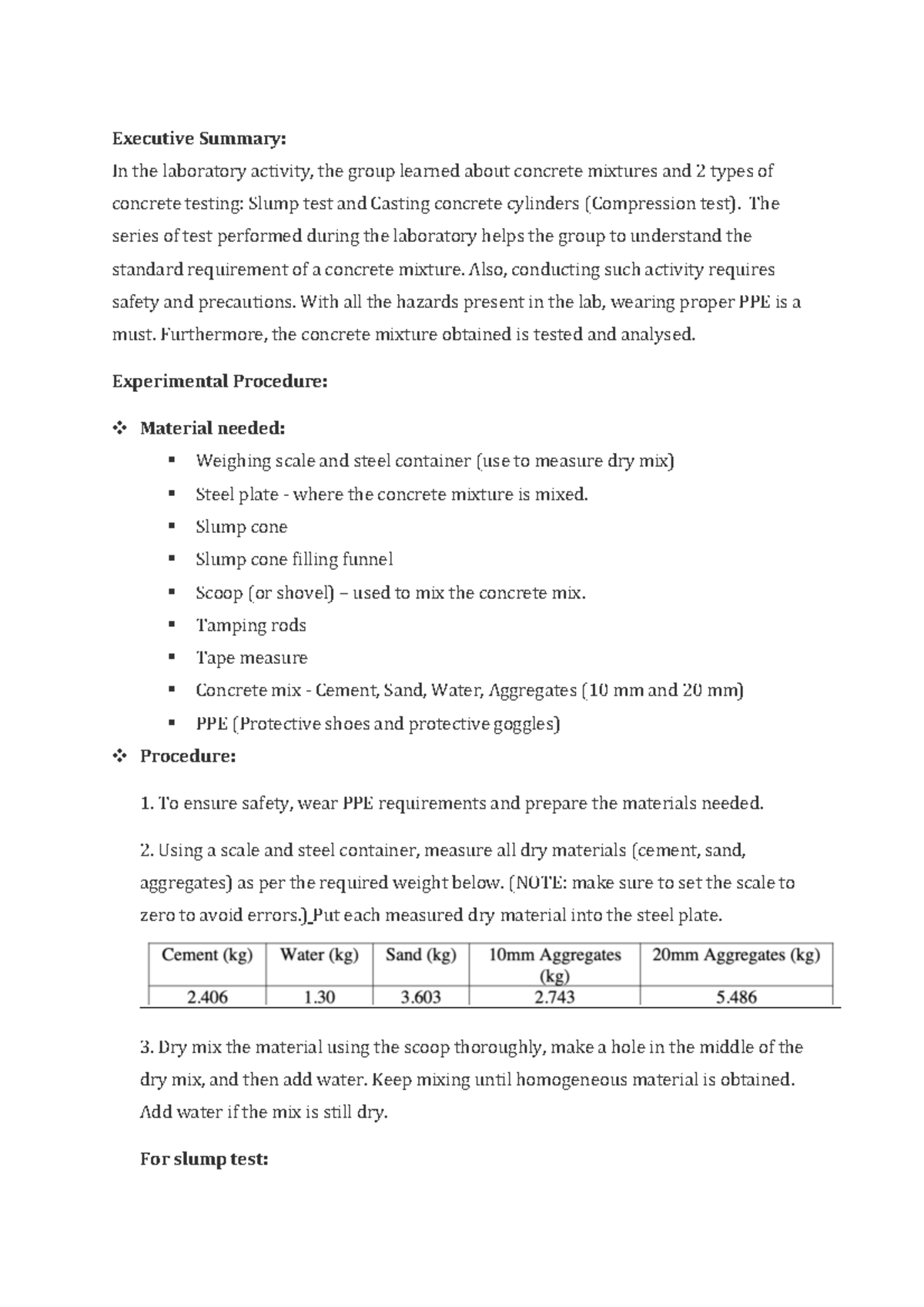 Intro to civil - Example practical - Executive Summary: In the ...