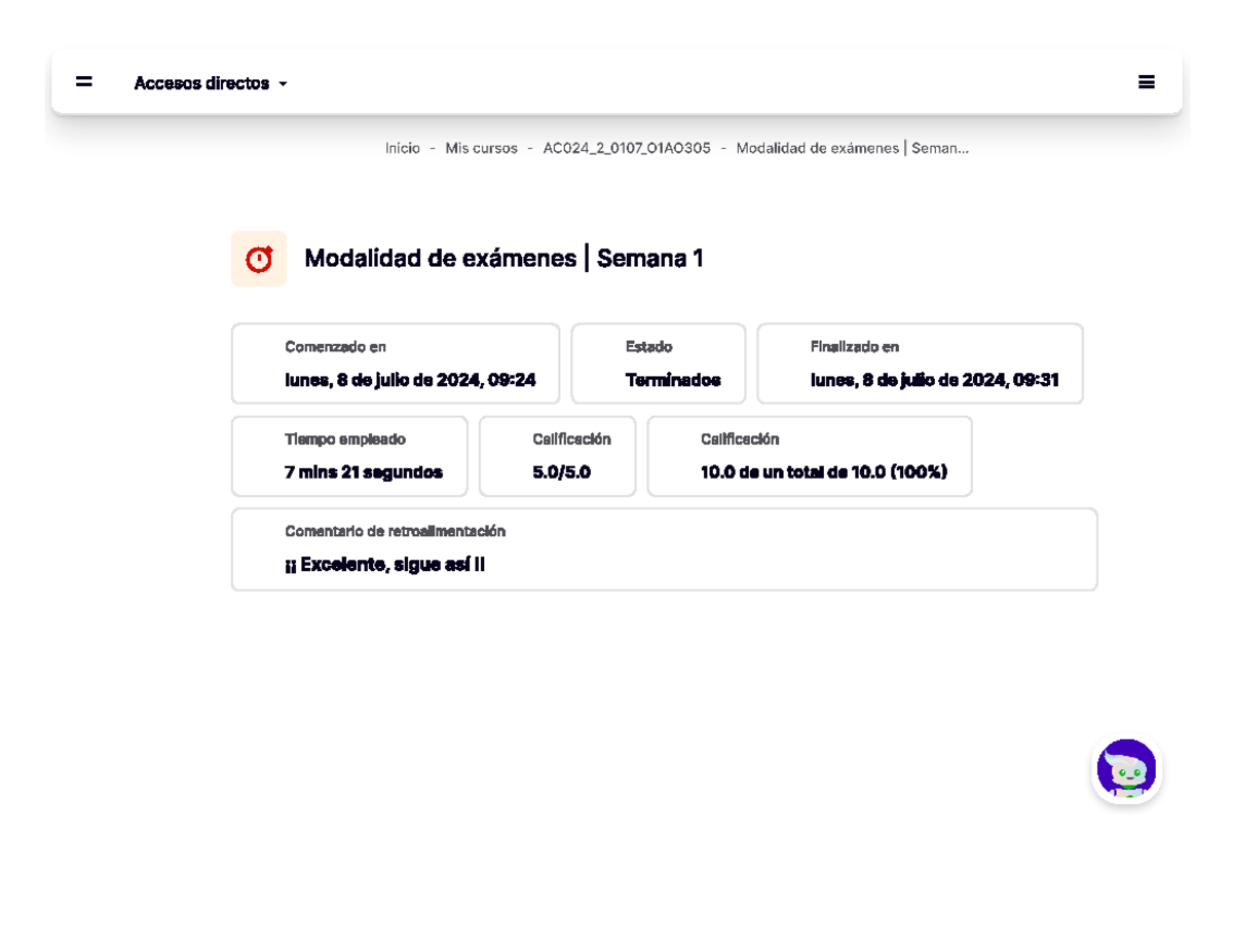 Modalidad de exámenes Semana 1 Normas y Control de la Calidad - Accesos directos Inicio Mis ...