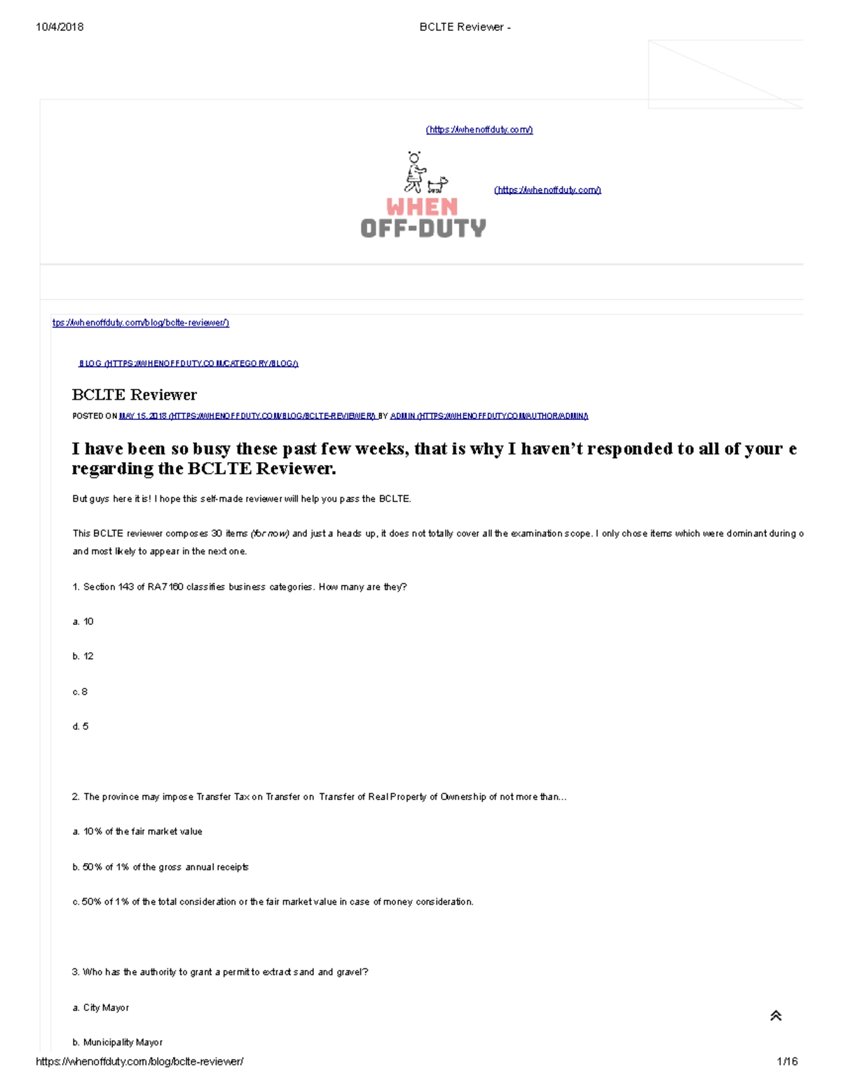 Bclte-reviewer - REVIEWER - 10/4/2018 BCLTE Reviewer - whenoffduty/blog ...
