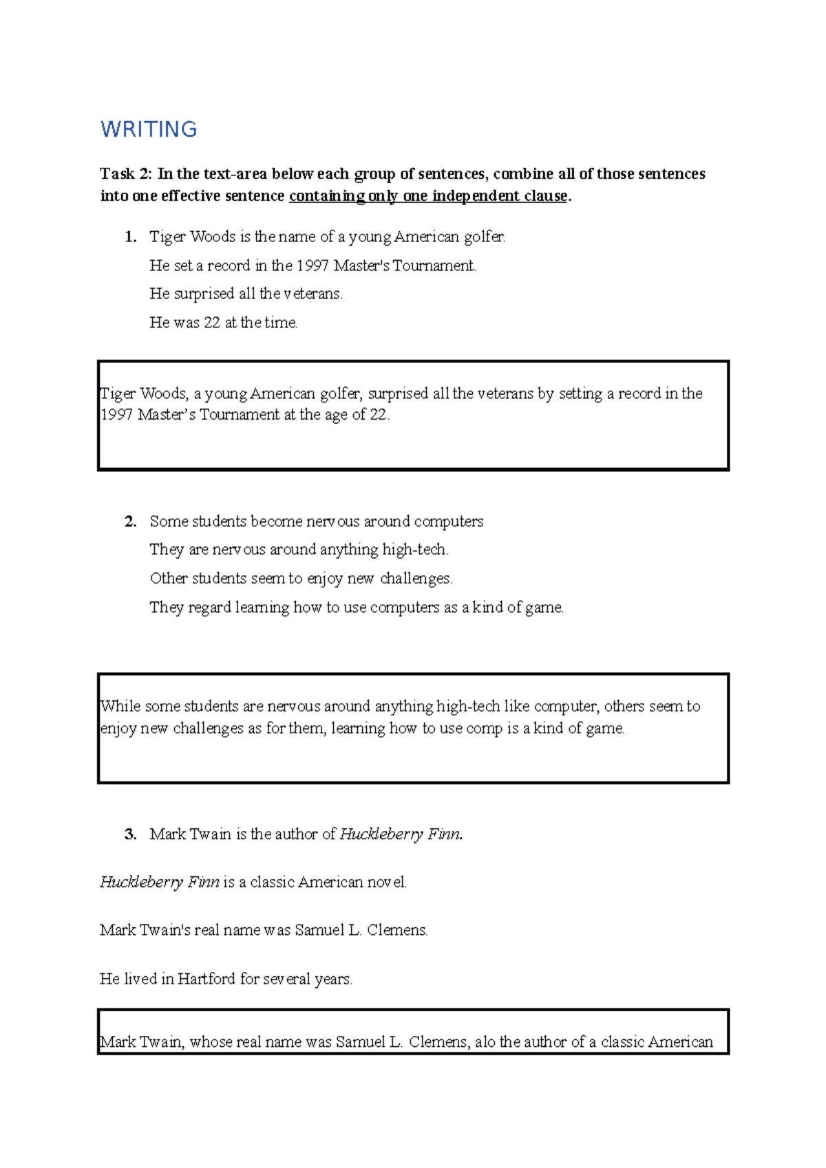 Writing-p1 - writing - WRITING Task 2: In the text-area below each ...