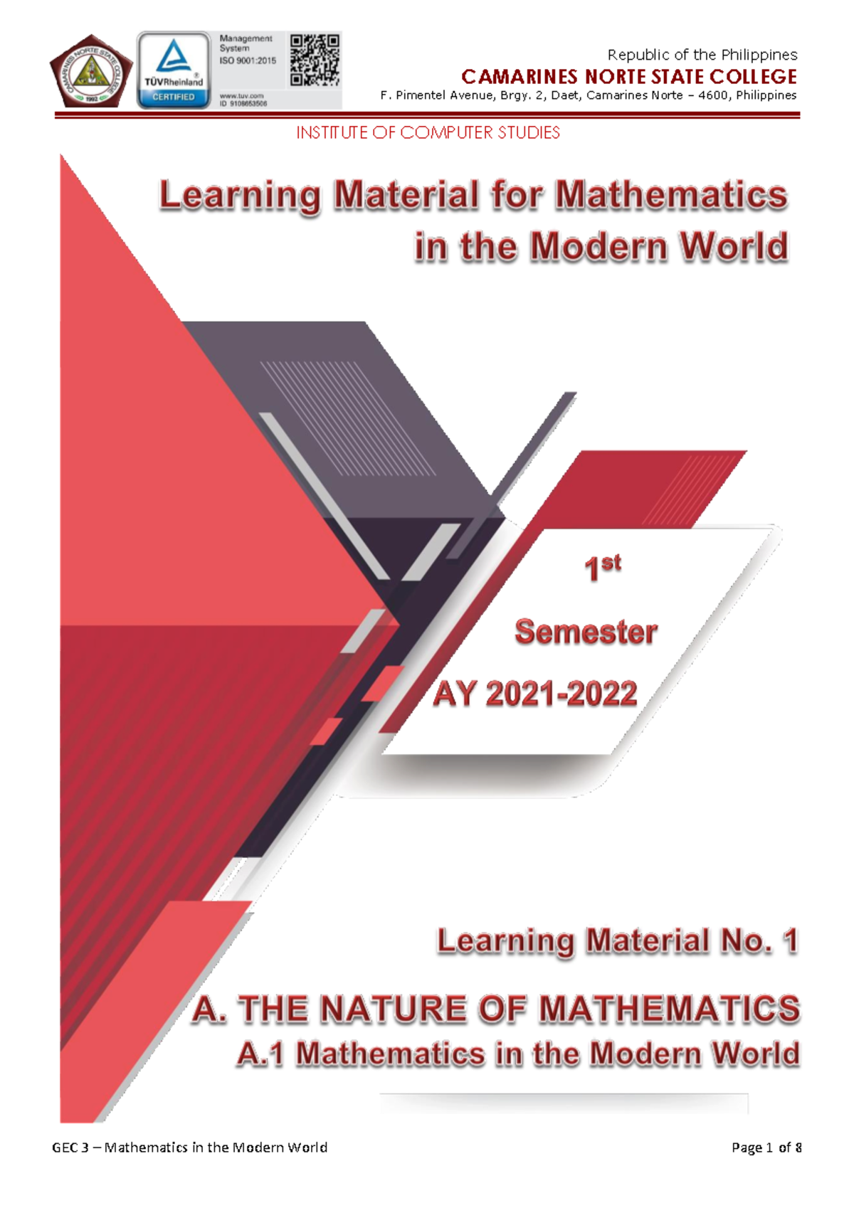 Learning-Module-No.1-Mathematic in the Modern World - INSTITUTE OF ...