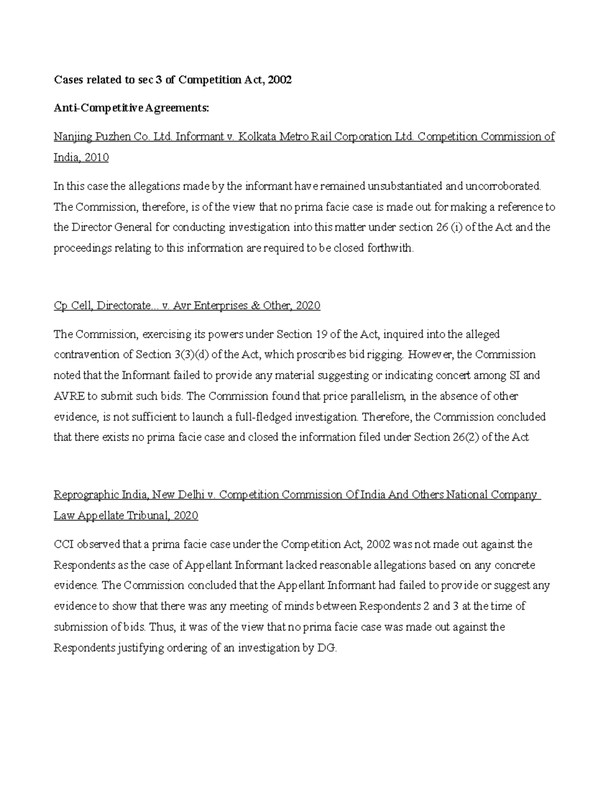 Cases related to sec 3 of Competition Act - Ltd. Informant v. Kolkata ...
