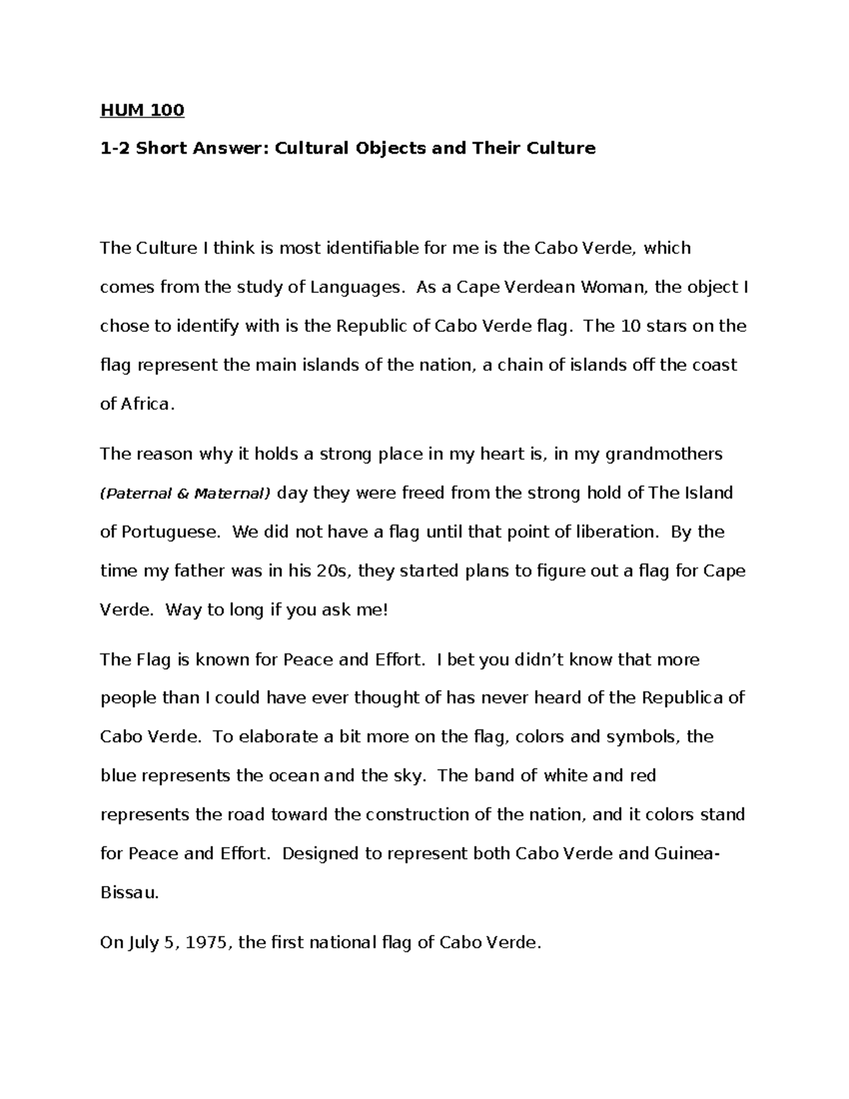 1-2 Short Answer- Cultural Objects and Their Culture - As a Cape ...