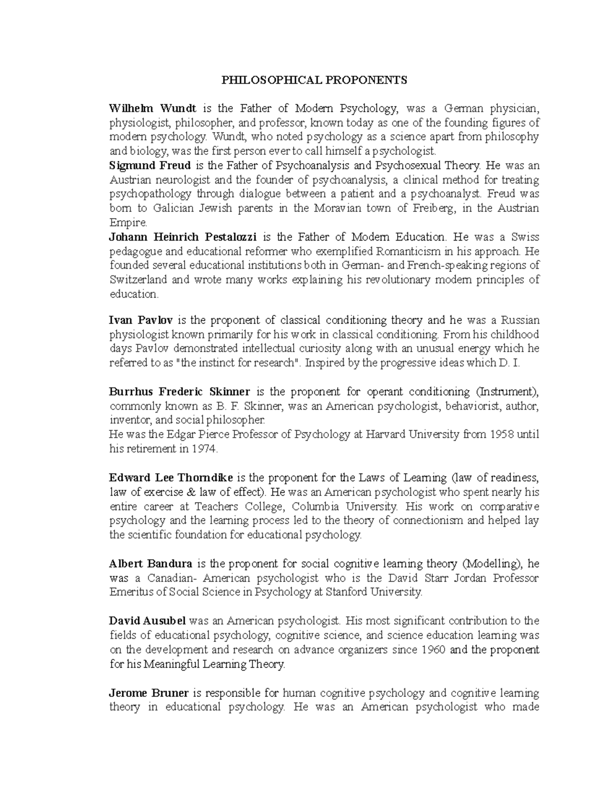 Philosophical Proponents - PHILOSOPHICAL PROPONENTS Wilhelm Wundt is ...