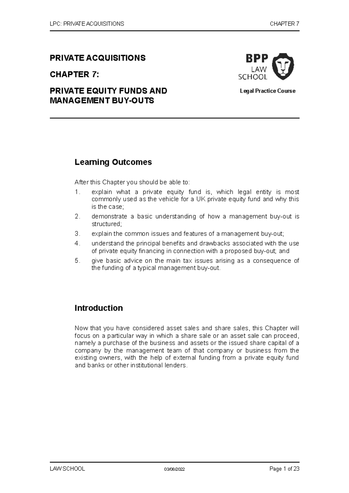 PA Chapter 7 2022 - LPC: PRIVATE ACQUISITIONS CHAPTER 7 PRIVATE ACQUISITIONS CHAPTER 7: PRIVATE ...