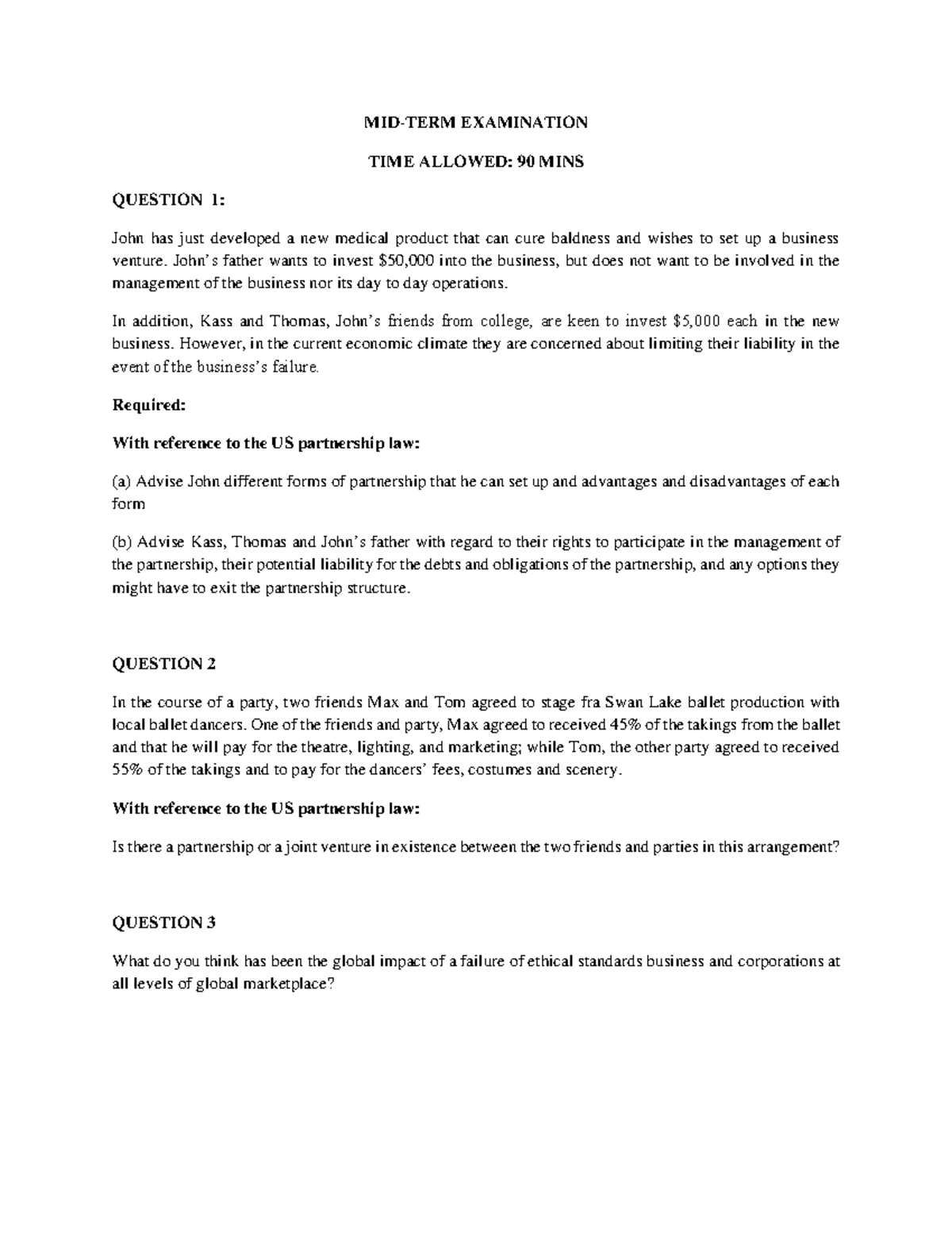 Mid-term Examination BLAW220 12 - MID-TERM EXAMINATION TIME ALLOWED: 90 ...