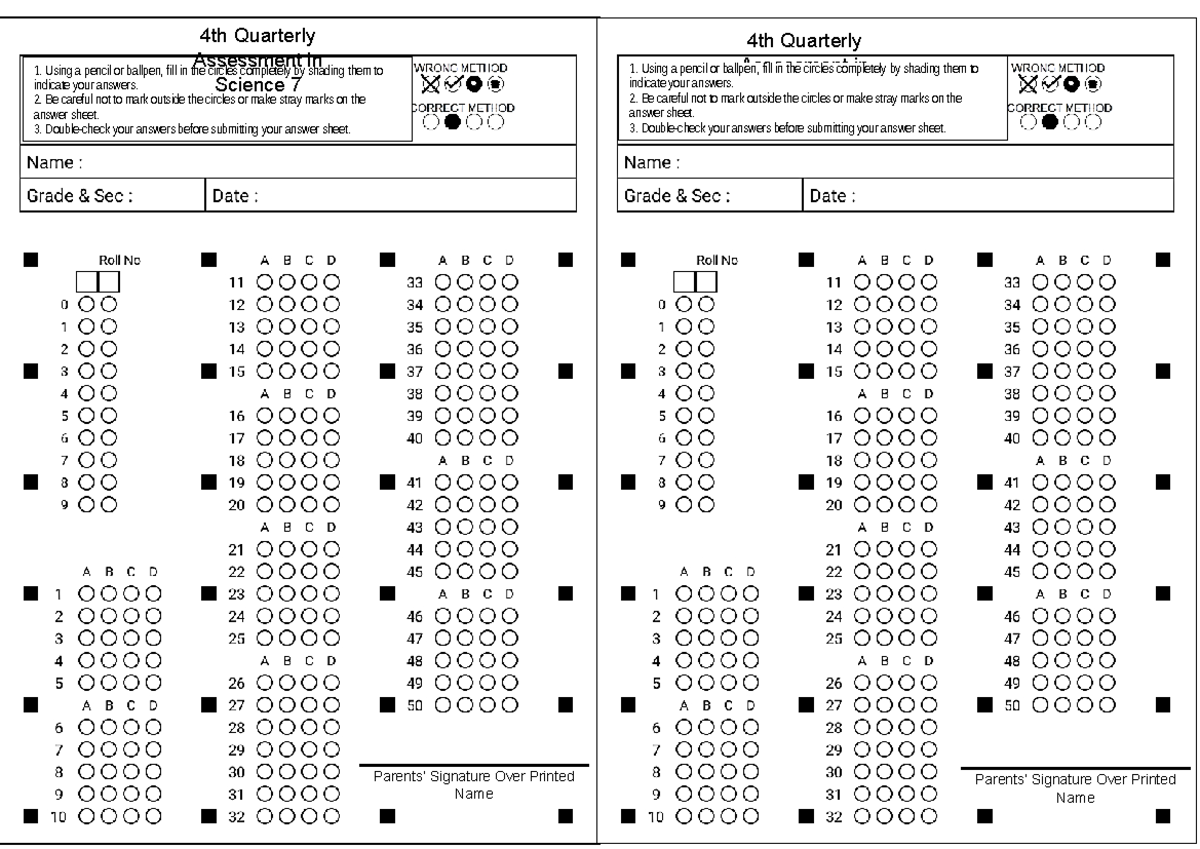 Answer Sheet - 1. Using a pencil or ballpen, fill in the circles ...