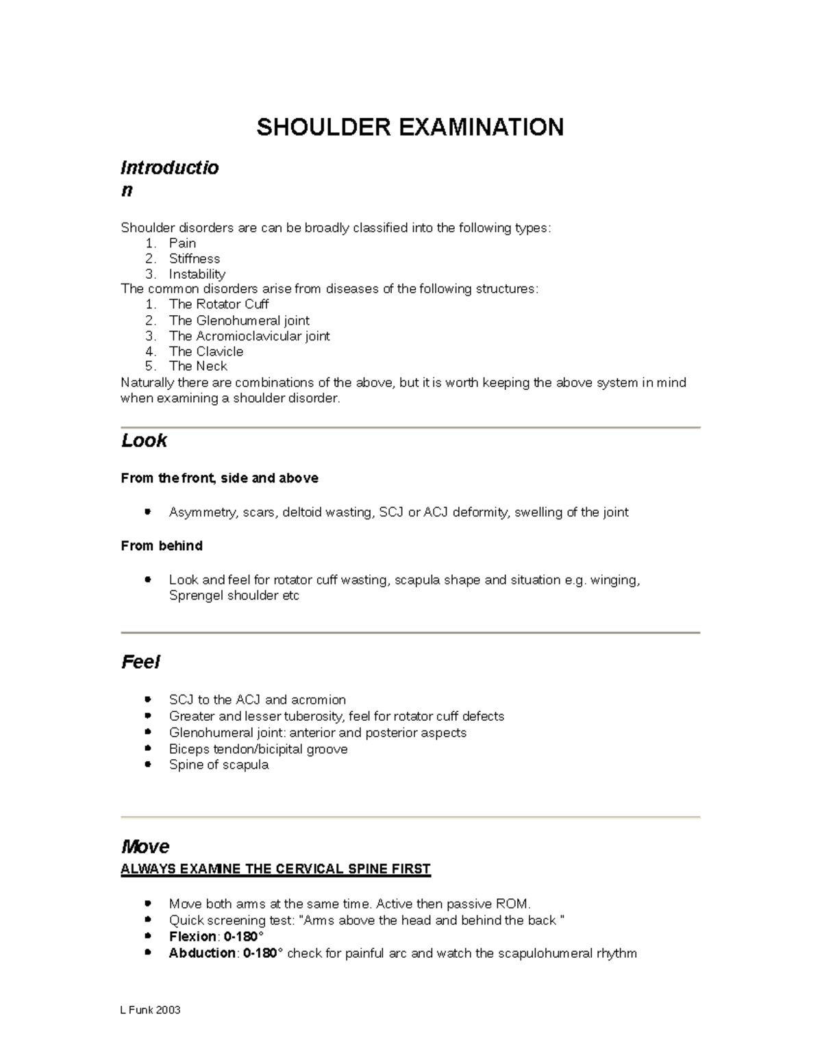 Exam shoulder 749 - mcq - L Funk 2003 Introductio n SHOULDER ...