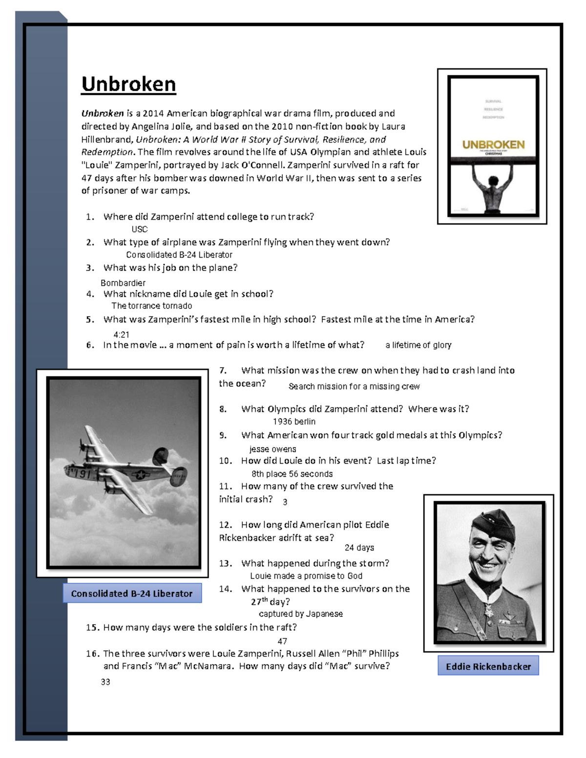 Unbroken Movie Guideandquestions-1pdf - Unbroken Unbroken is a 2014 ...
