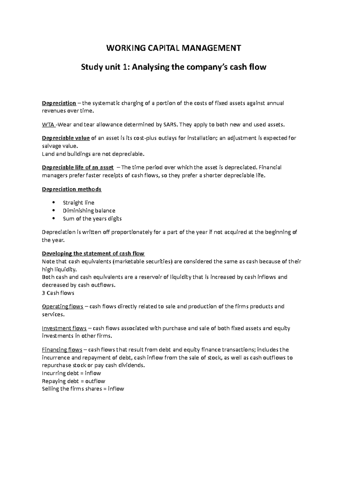 FIN3702-working capital management notes - WORKING CAPITAL MANAGEMENT ...