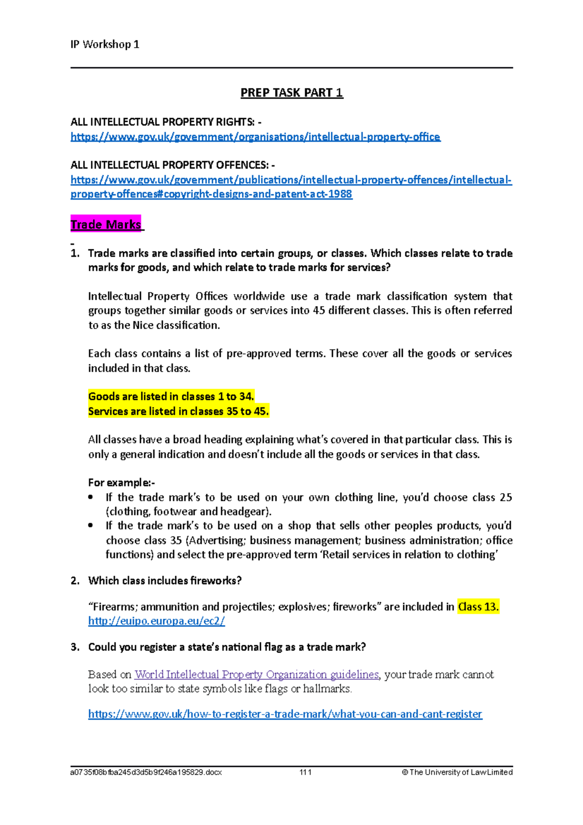 Workshop Answers - PREP TASK PART 1 ALL INTELLECTUAL PROPERTY RIGHTS ...