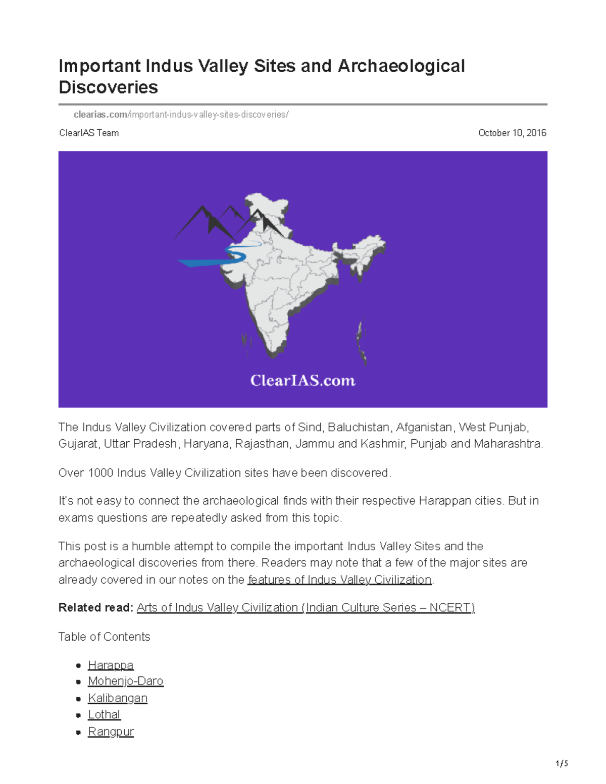 Clearias.com-Important Indus Valley Sites and Archaeological ...