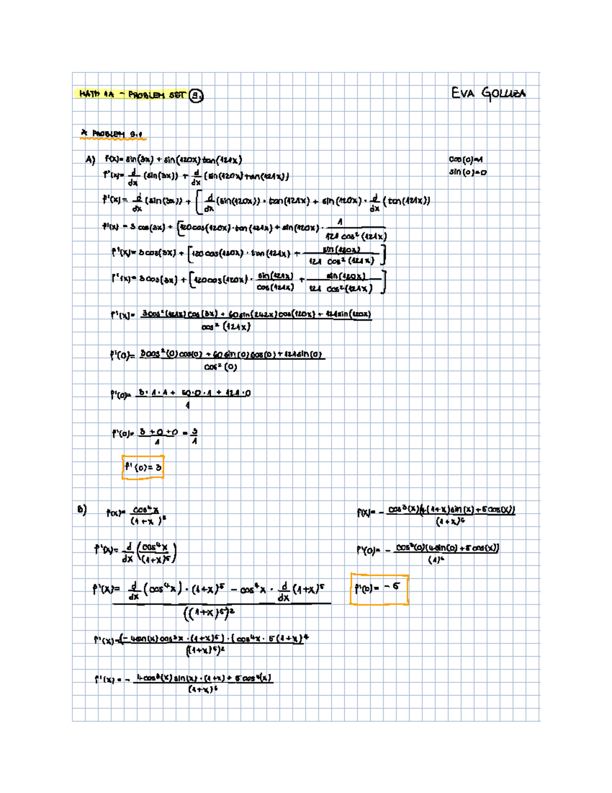 Solution 09 - Diff cal - MATH1A PROBLEM SET EVA GOLUZA XProBLemorim Al fixesin x ...