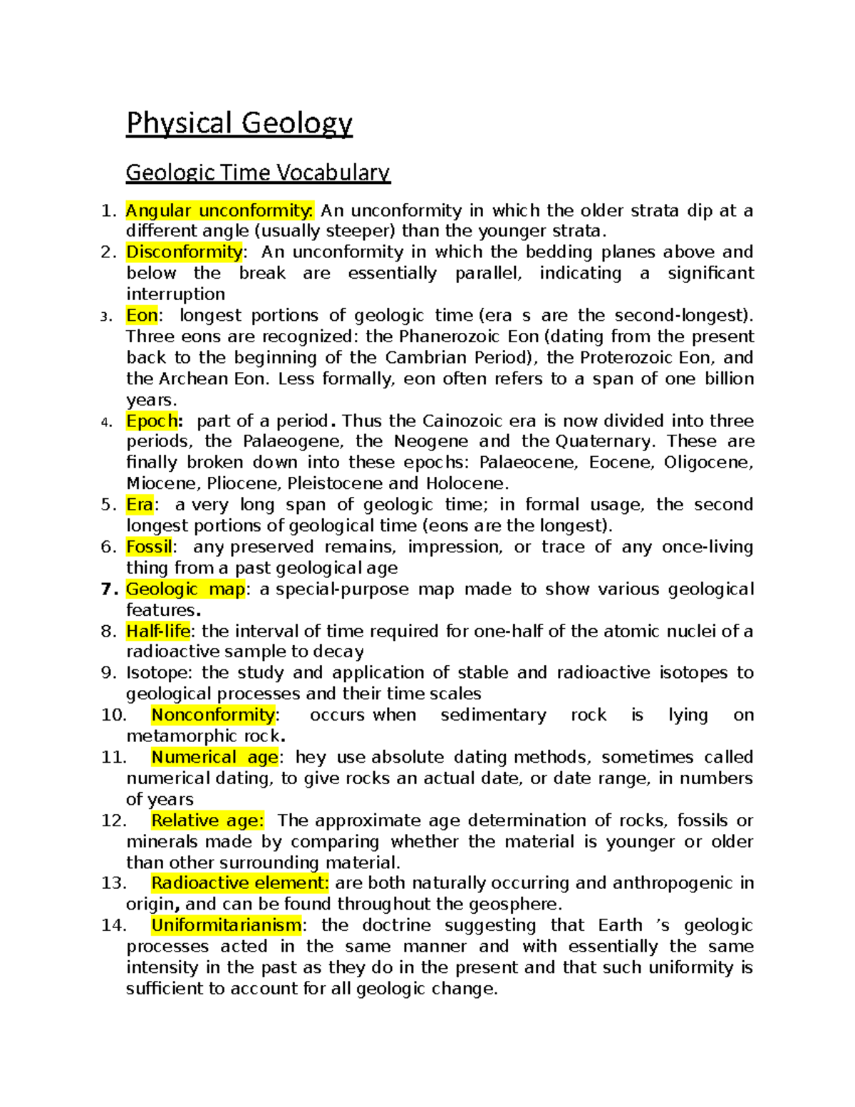 Geologic time Vocabulary PG - Physical Geology Geologic Time Vocabulary ...
