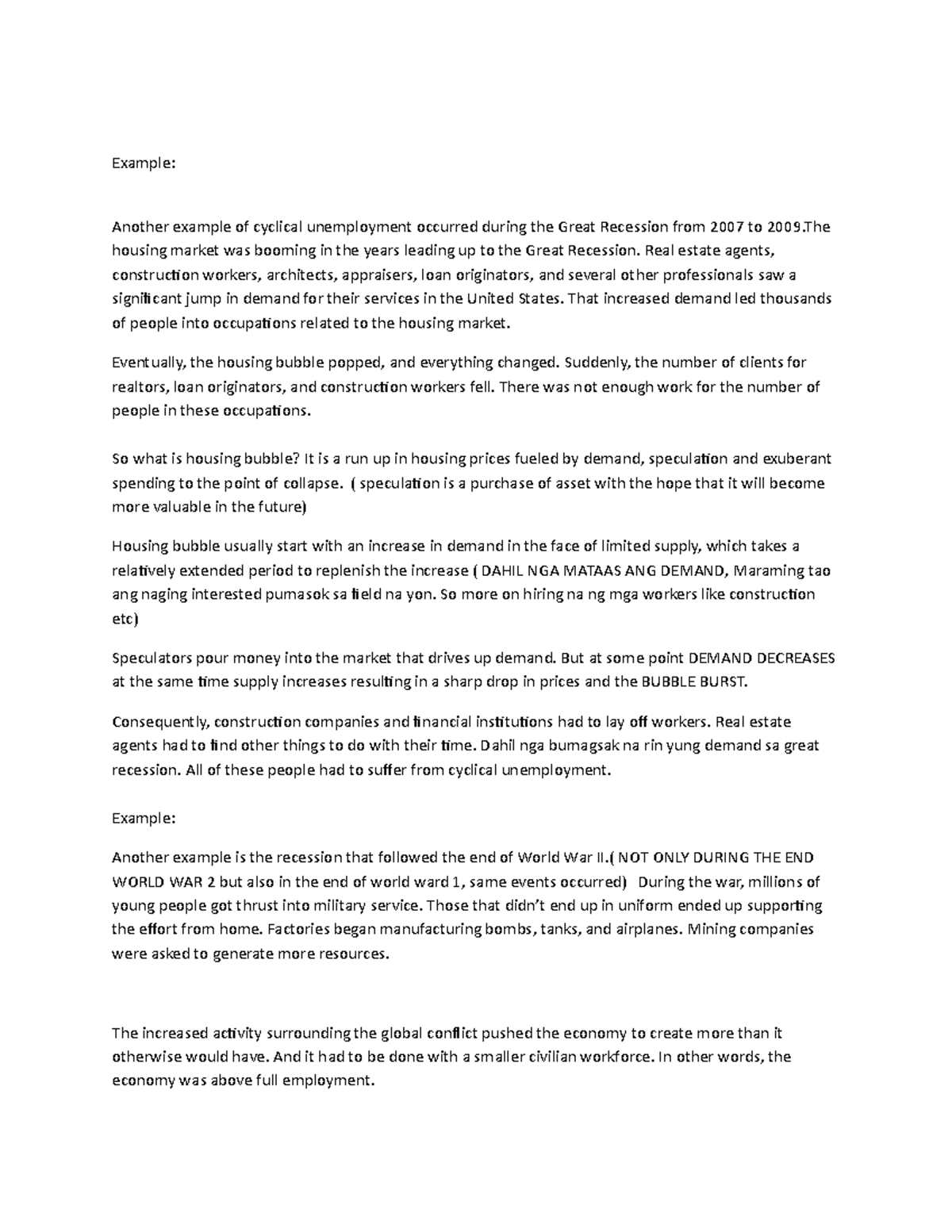 Cyclical unemployment examples - Example: Another example of cyclical ...