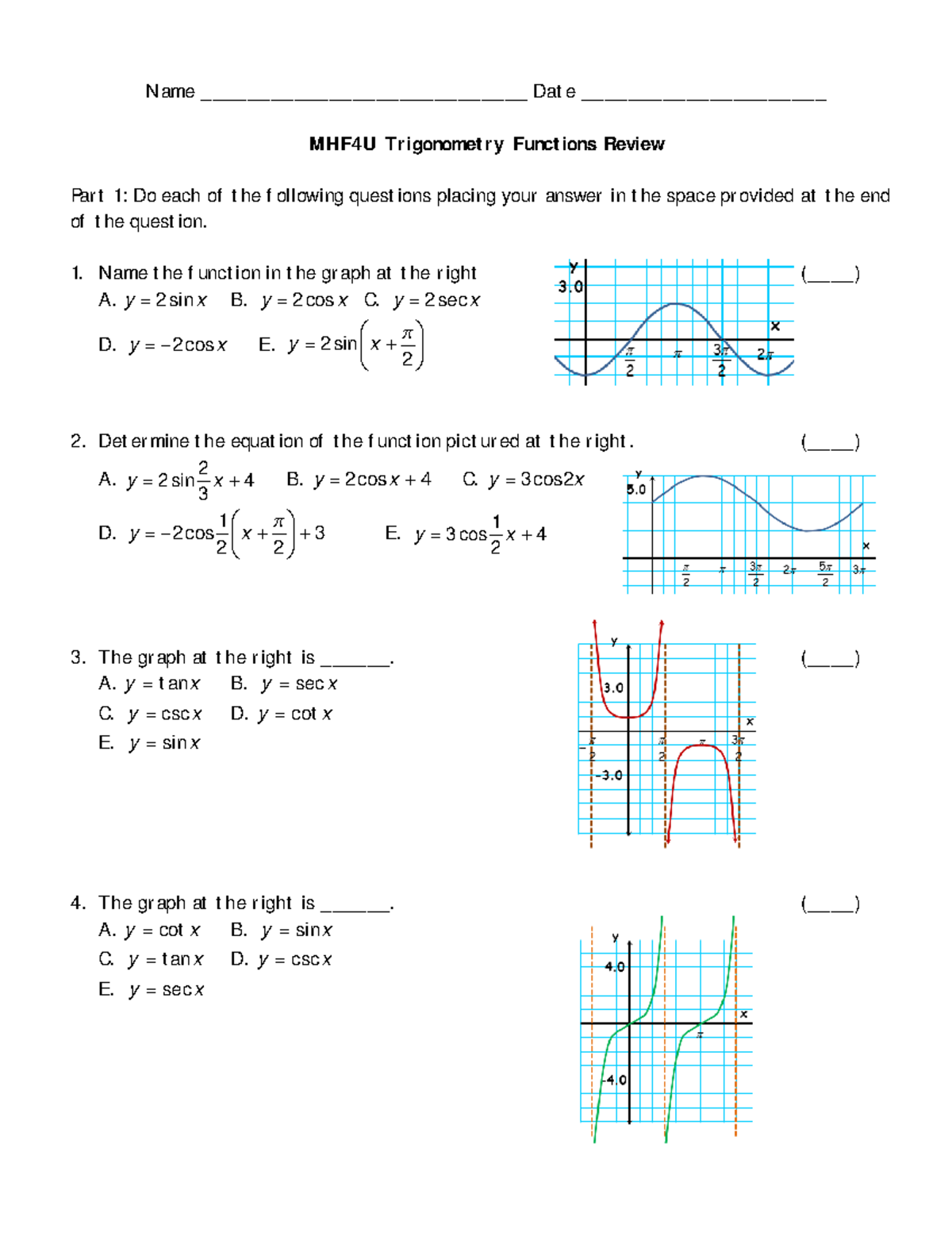 MHF4U Unit 5 Trigonometric Functions Review - Name ...