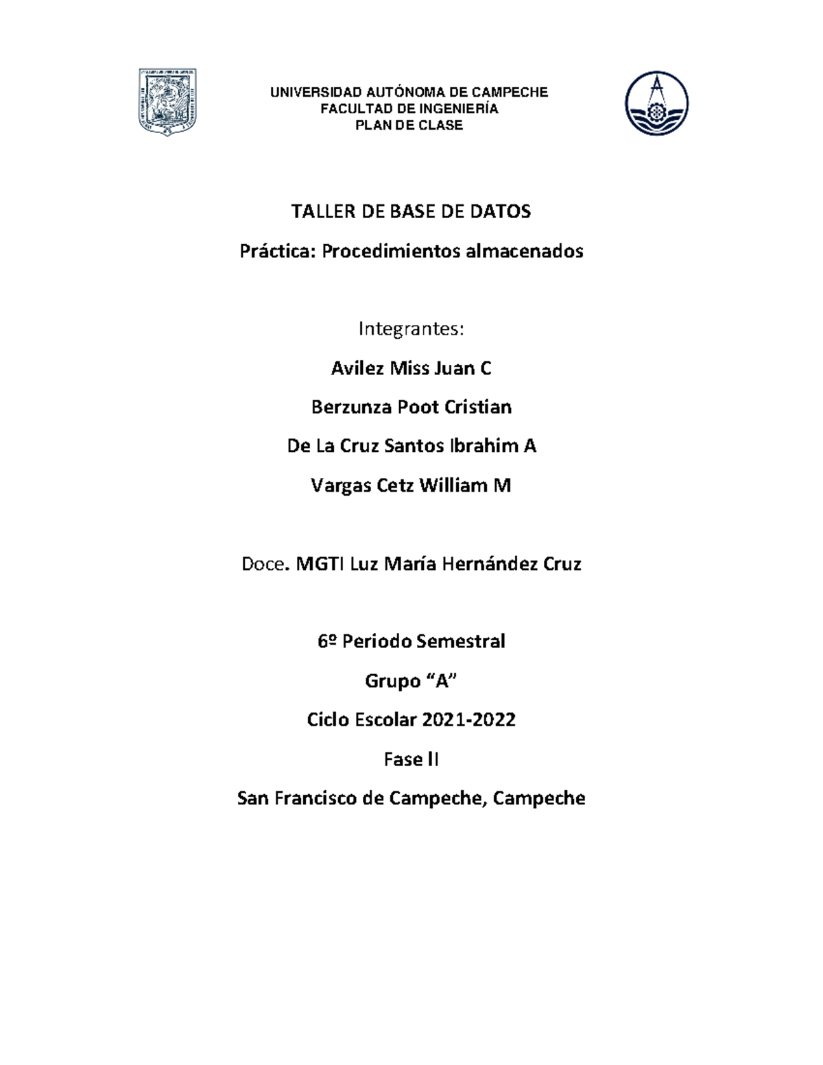 TALLER DE BASE DE DATOS Procedimientos almacenados en Bases de datos ...