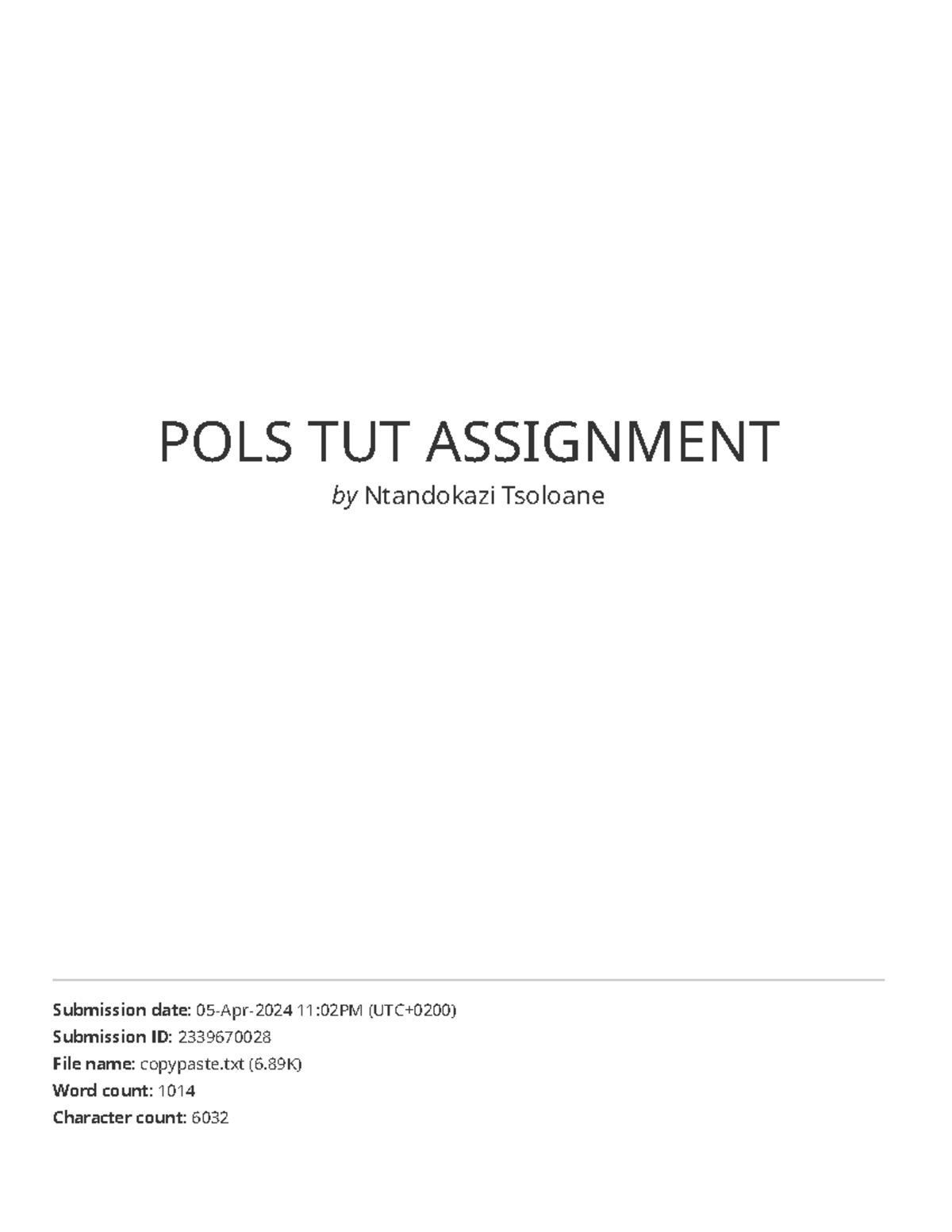 POLS TUT Assignment - POLS101 - POLS TUT ASSIGNMENT by Ntandokazi ...