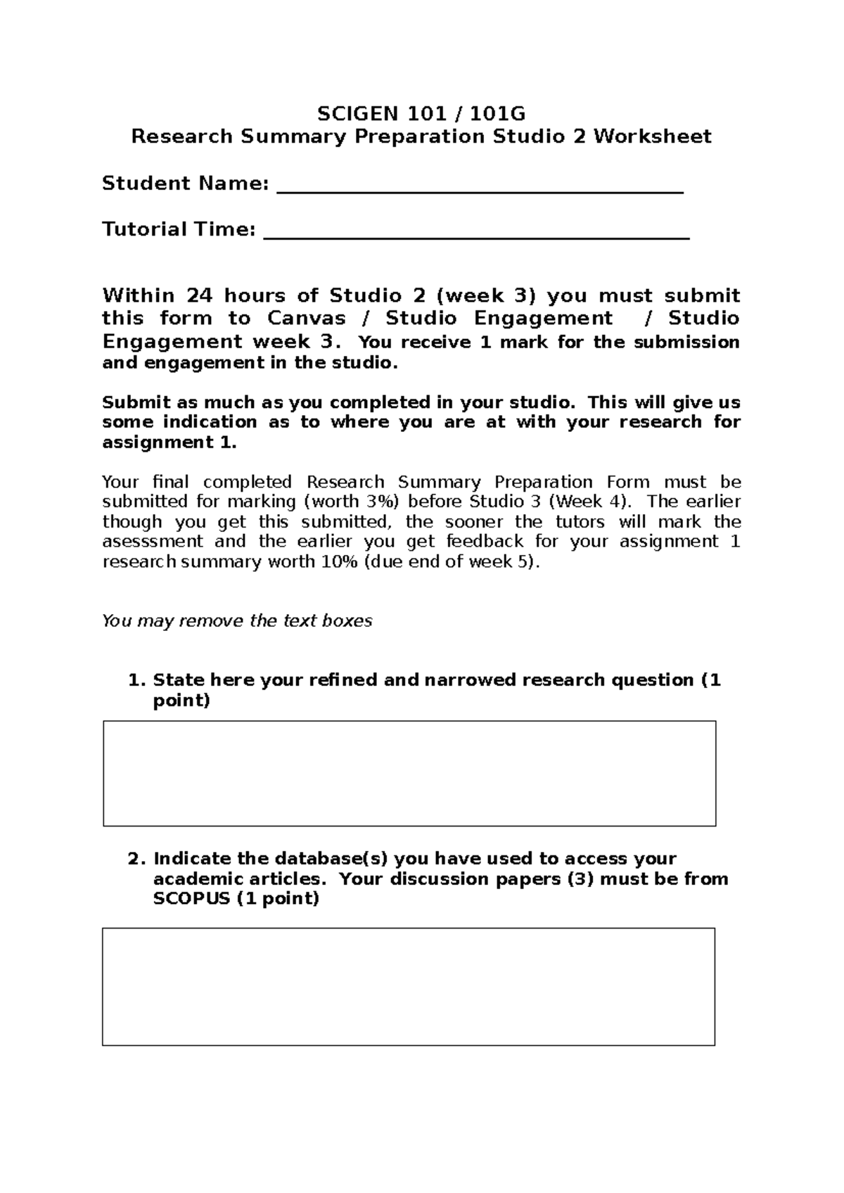 summary prep template - SCIGEN 101 / 101G Research Summary Preparation Studio 2 Worksheet ...