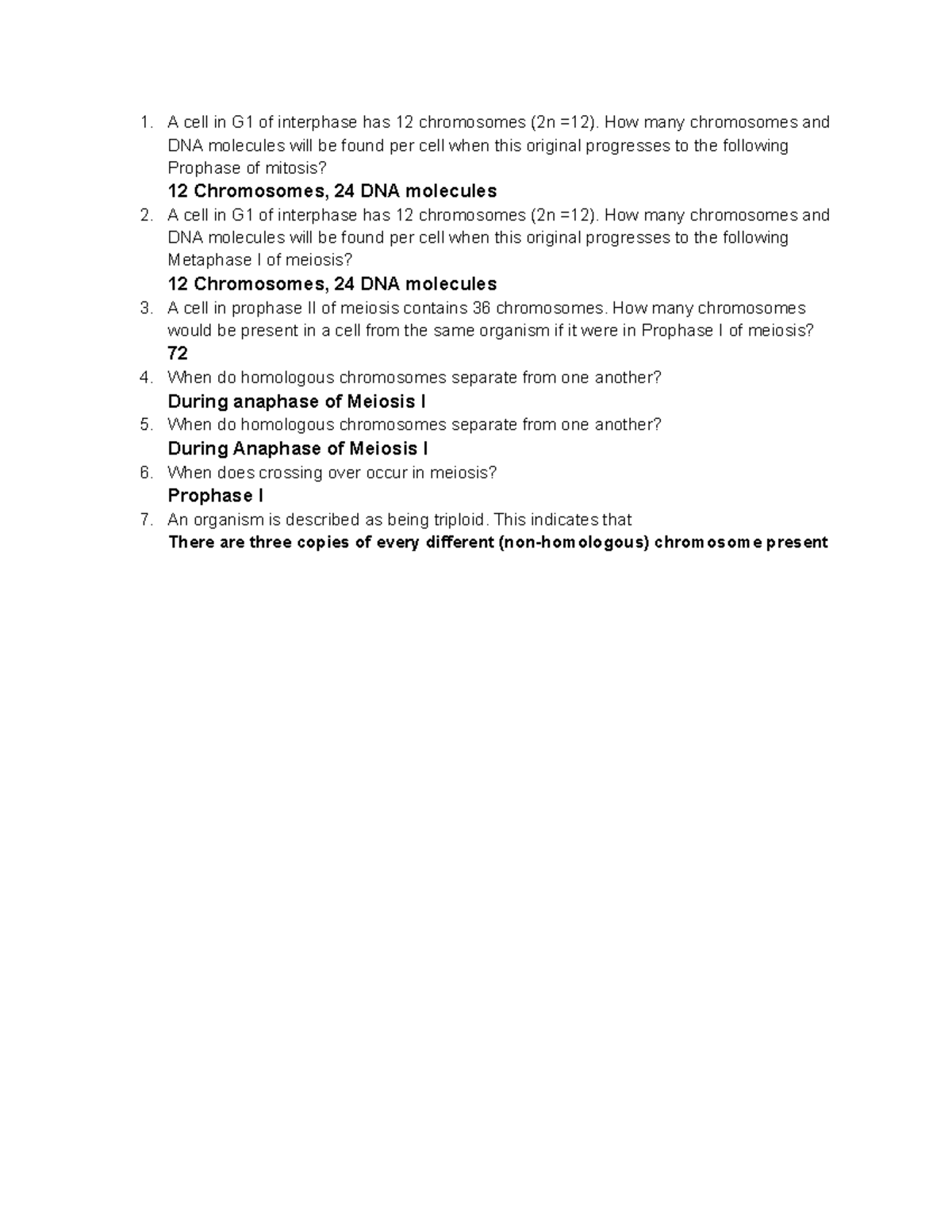 Genetics Quiz 1 Review - 1. A cell in G1 of interphase has 12 ...