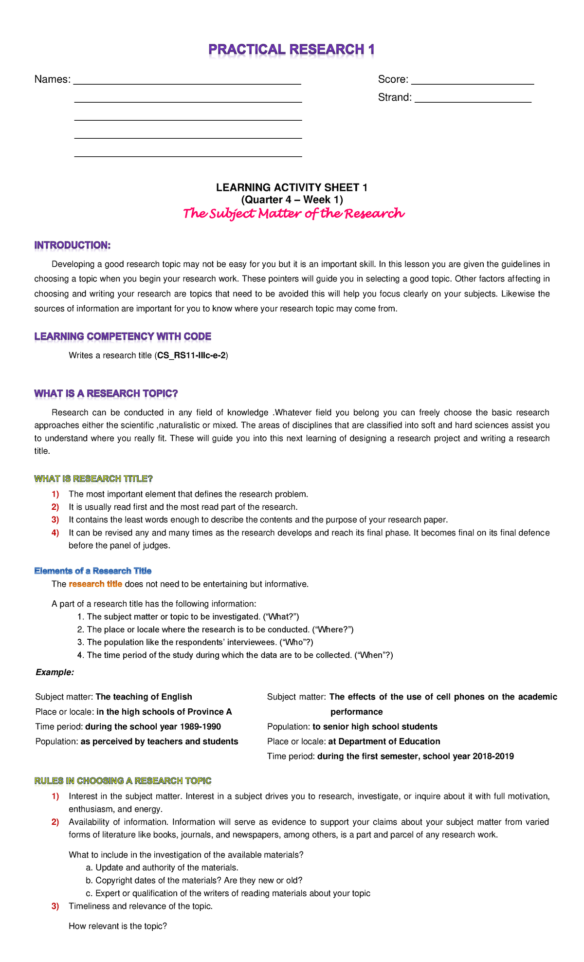 Practical Research 1 Modules 1 5 - Names ...